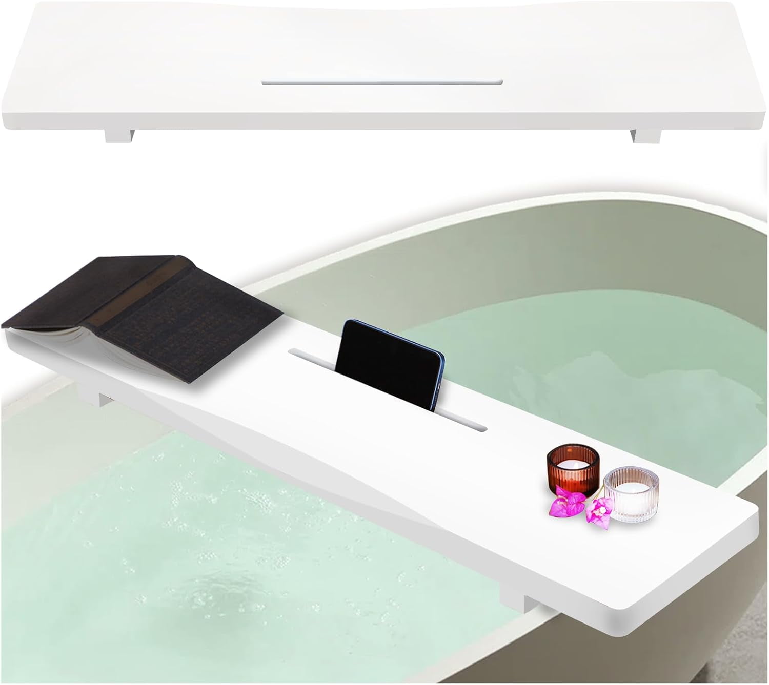 Stylish White Bamboo Bathtub Tray with Adjustable Legs, Design Bath ...
