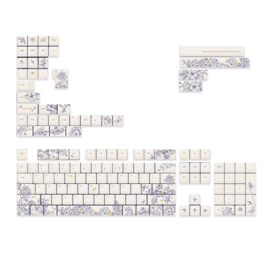 Stylish White Blue French Embroidery Keycaps Set for Mechanical ...