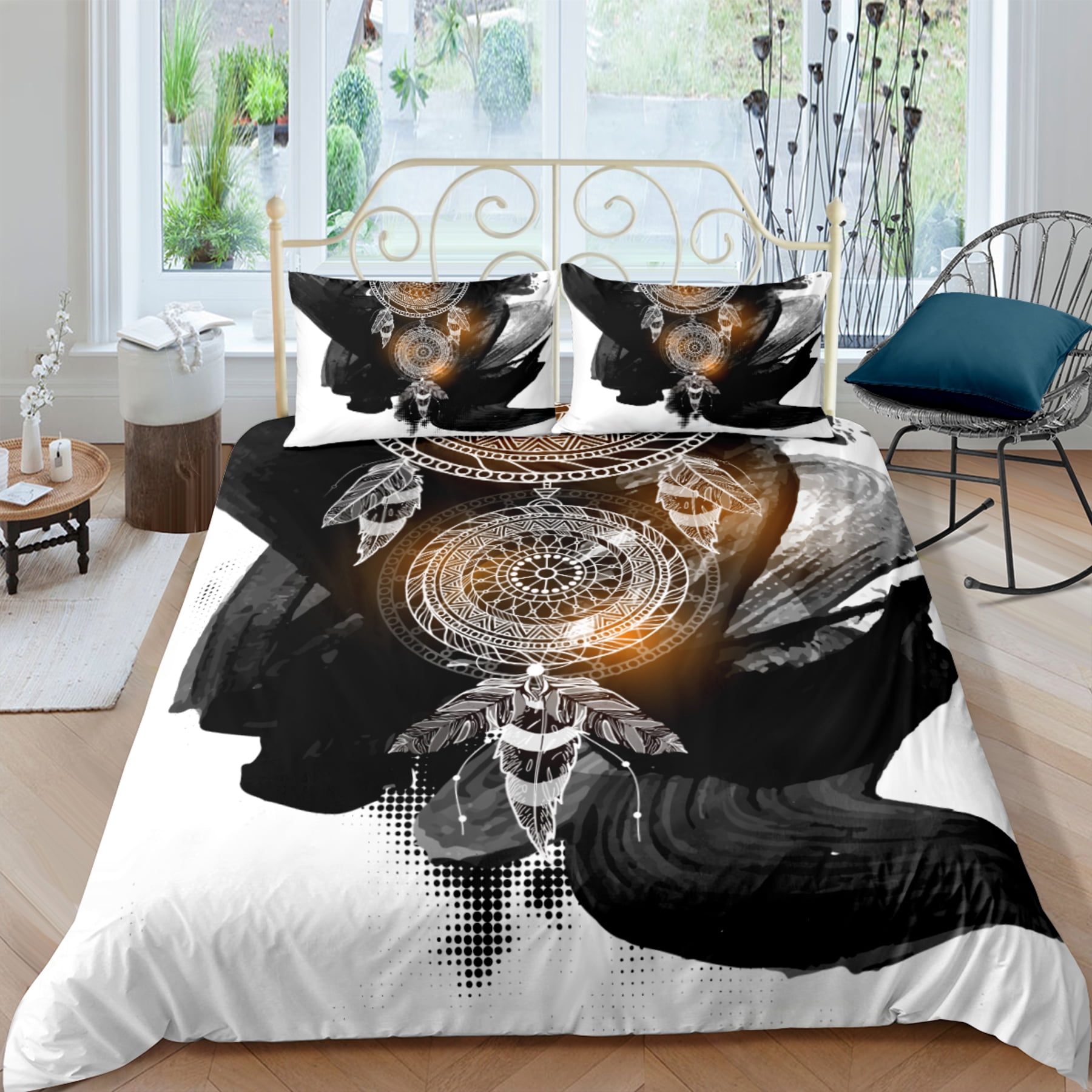 Stylish White Duvet Cover Set with Black & Gold Design - Modern Bedding ...