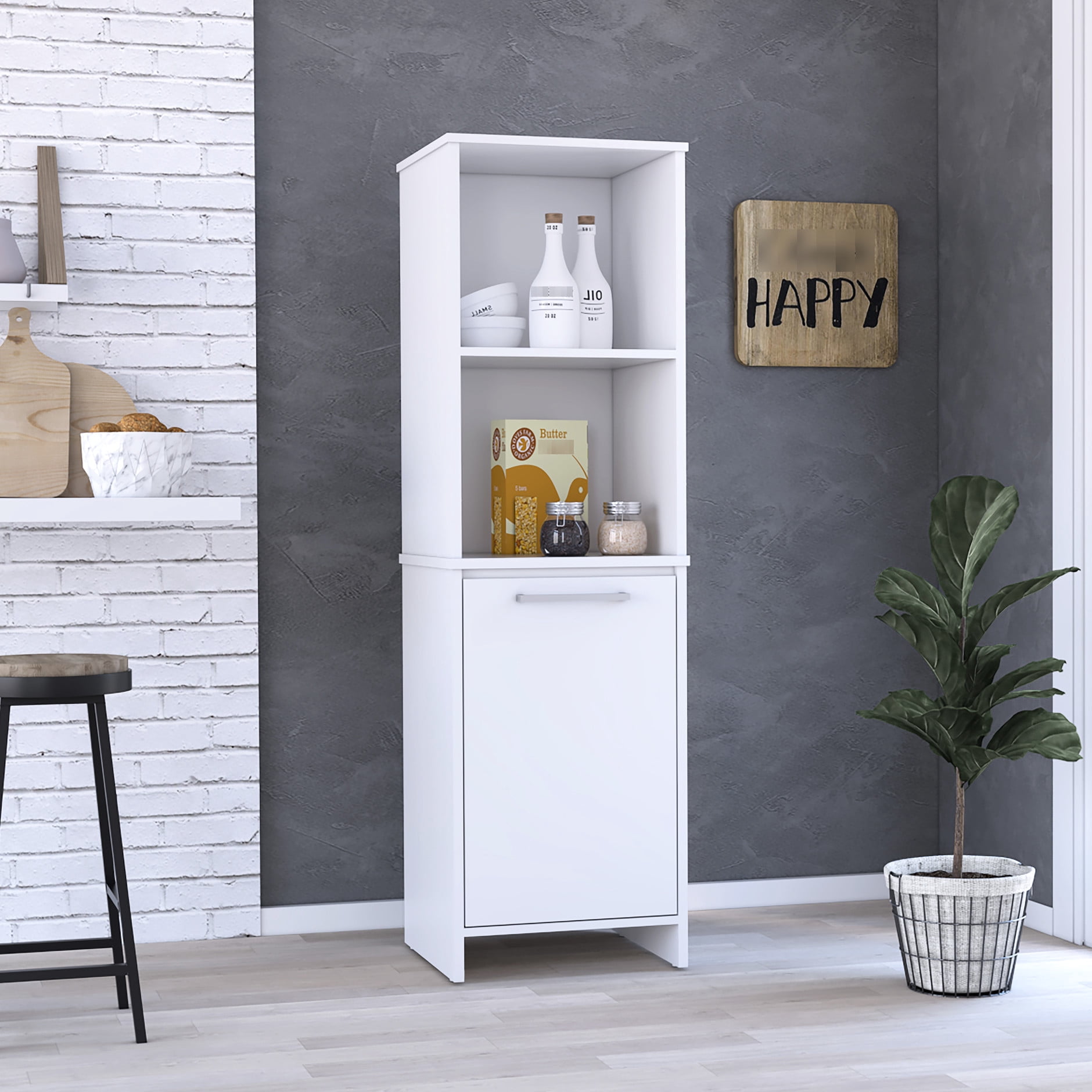 Stylish White Pantry With Two Inner And Outer Shelf Sections Modern For ...