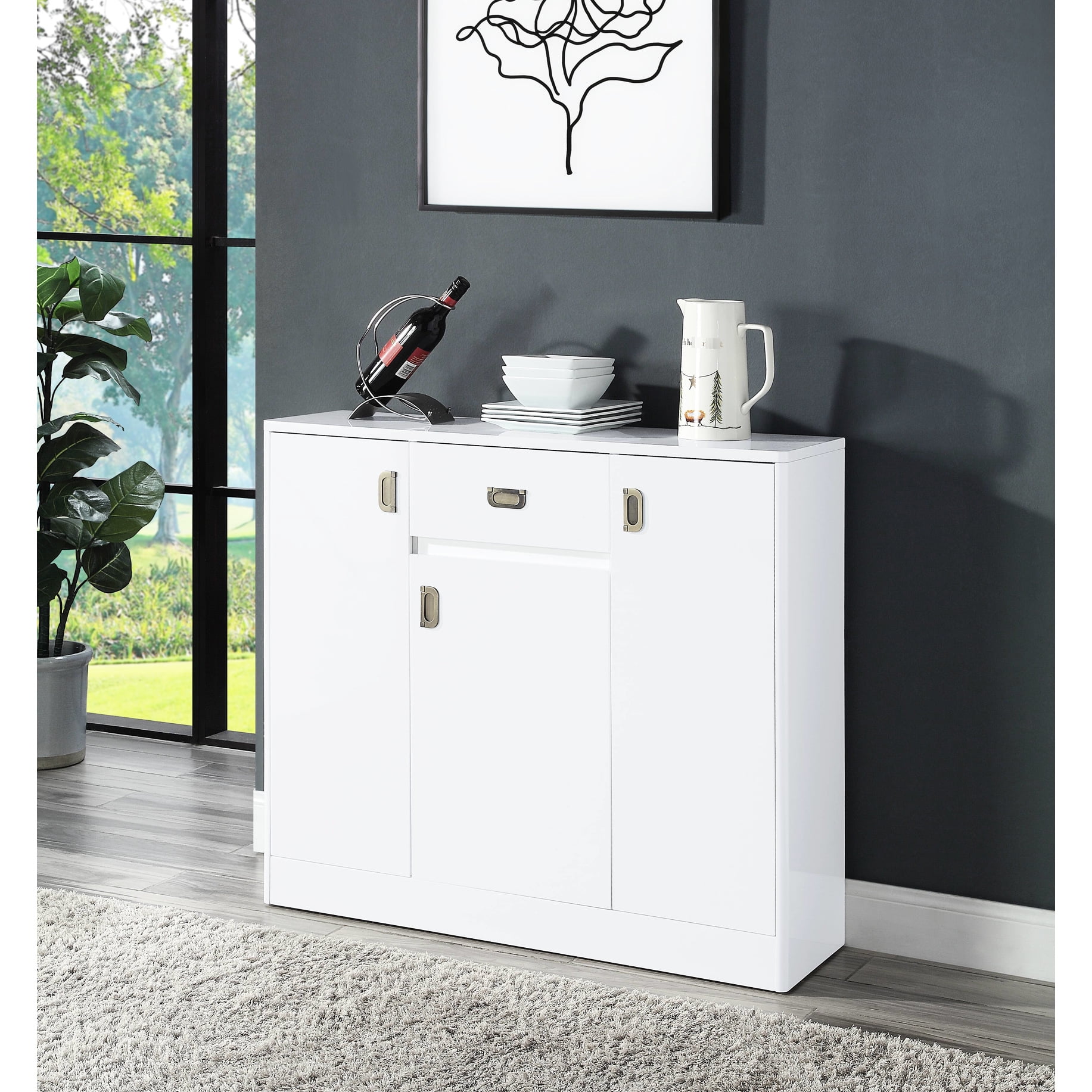 Stylish White Server With Glossy Finish - Versatile For Any Home. 1 ...
