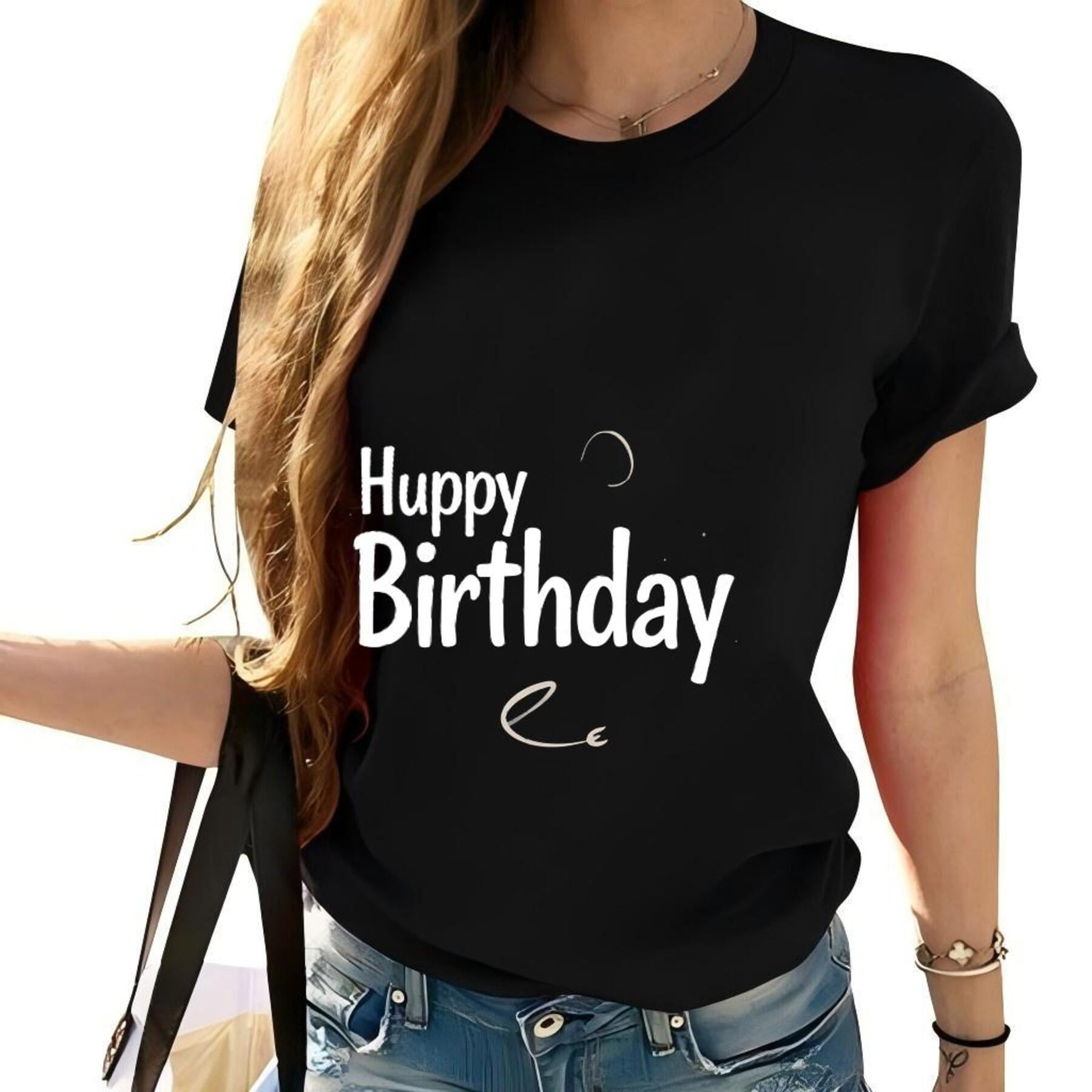 Stylish Women's Cotton Short Sleeve T-Shirt - Black Tee with White ...