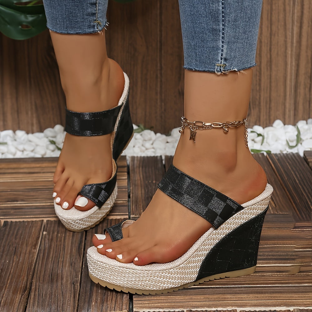 Stylish Women's Platform Sandals with Toe Loop Wedge Non-slip Sandals ...