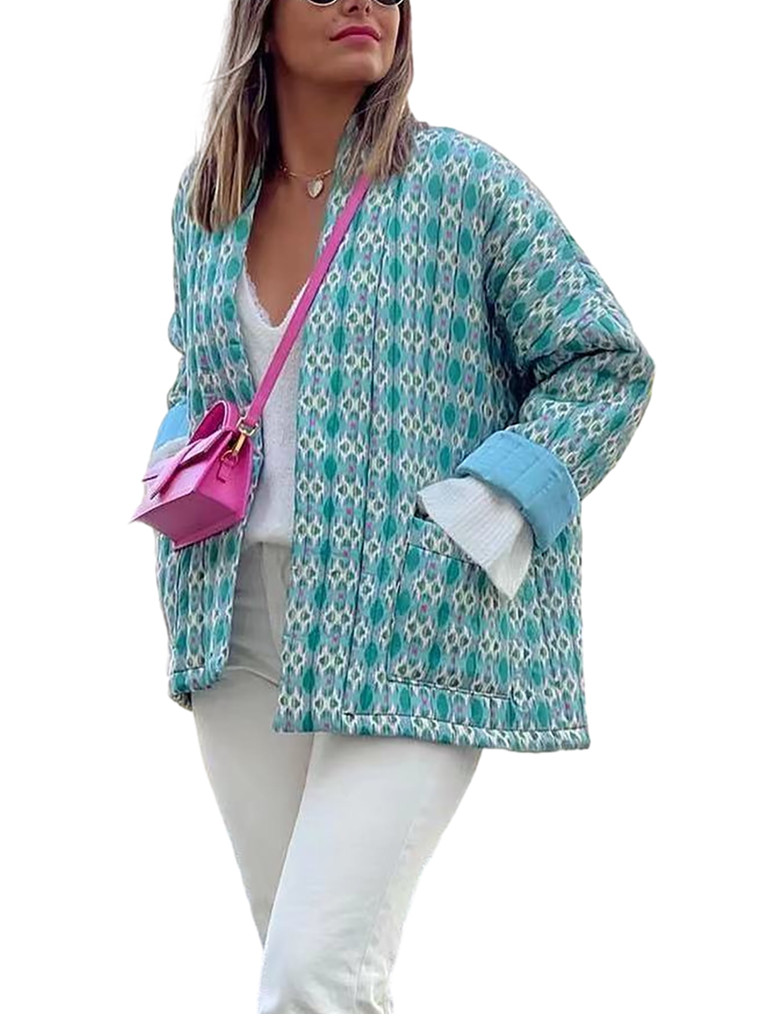 Stylish Women's Quilted Jacket with Open Front and Pockets - Walmart.com