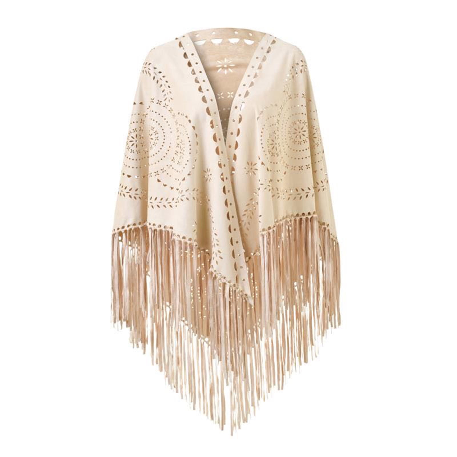 Stylish Women’s Suede Fringed Cape Poncho Shawl with Unique Punch ...