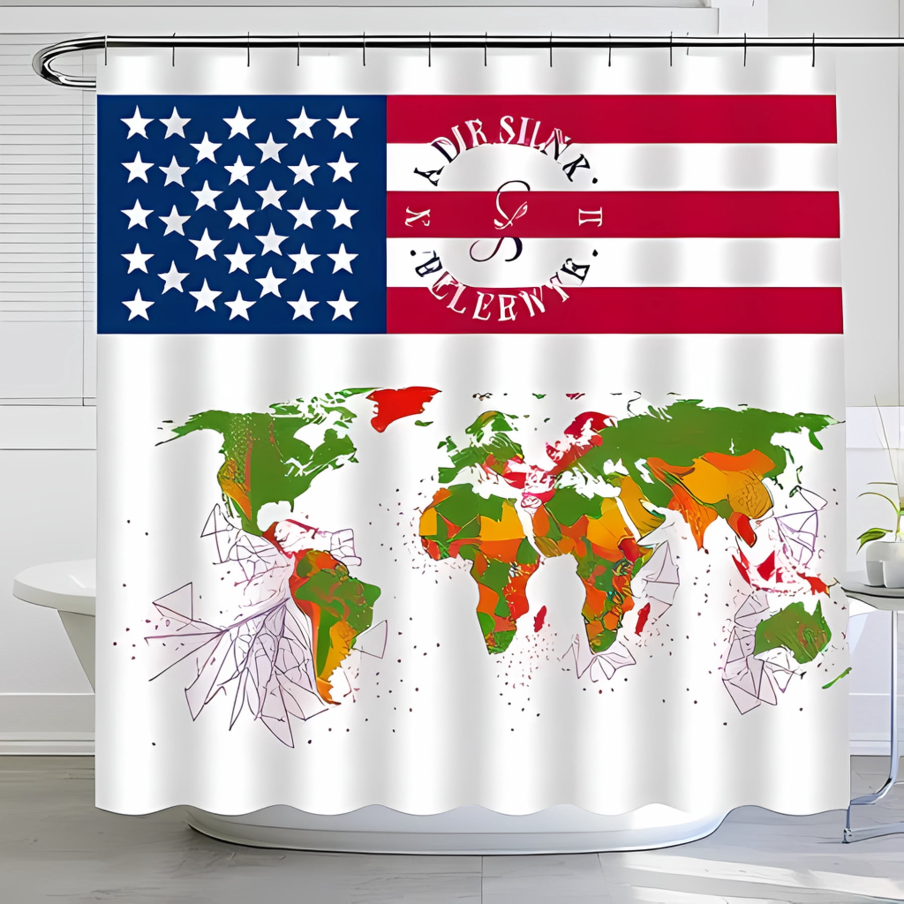 Stylish & World Map Shower Curtain Vibrant Design for Geography Lovers ...