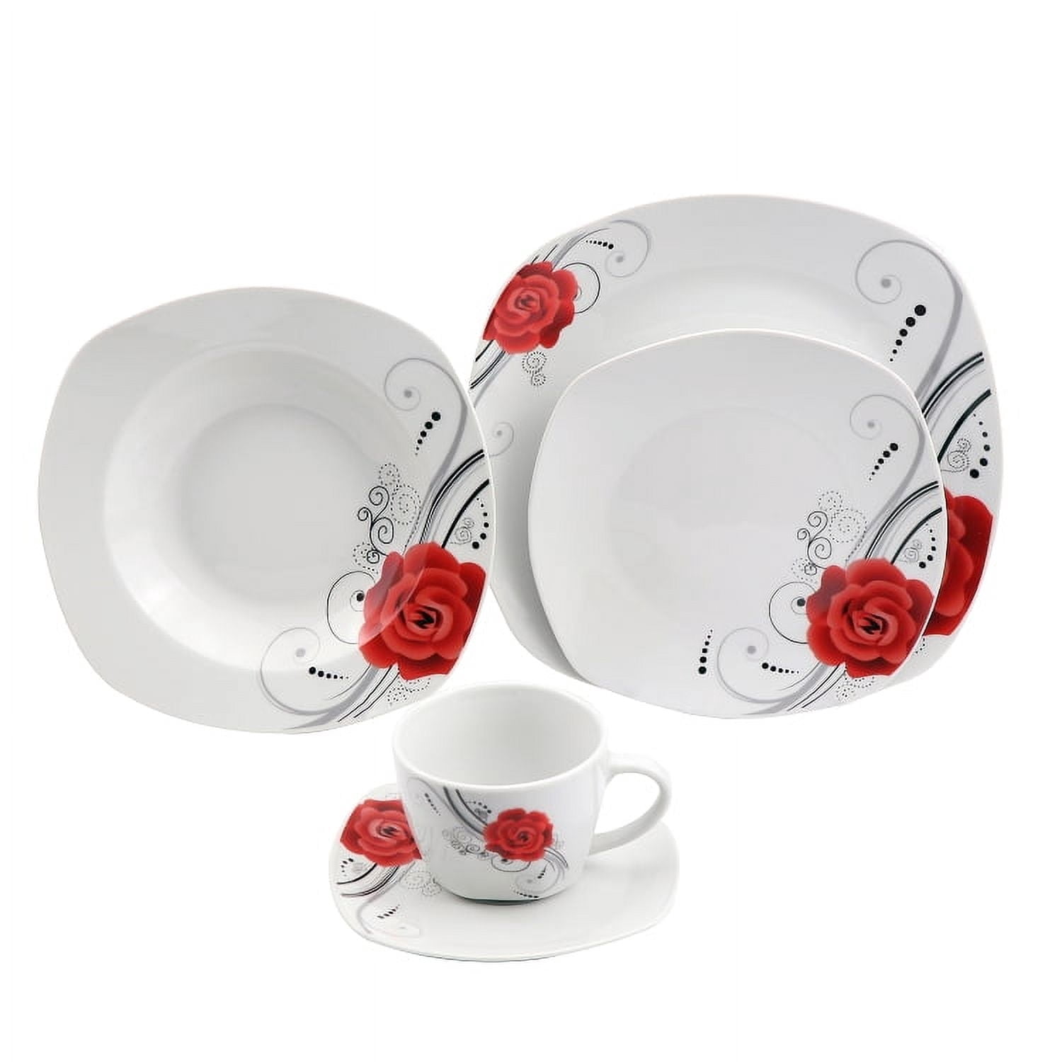 Stylish and Elegant 20 Pieces Porcelain Square Dinnerware Set Service ...