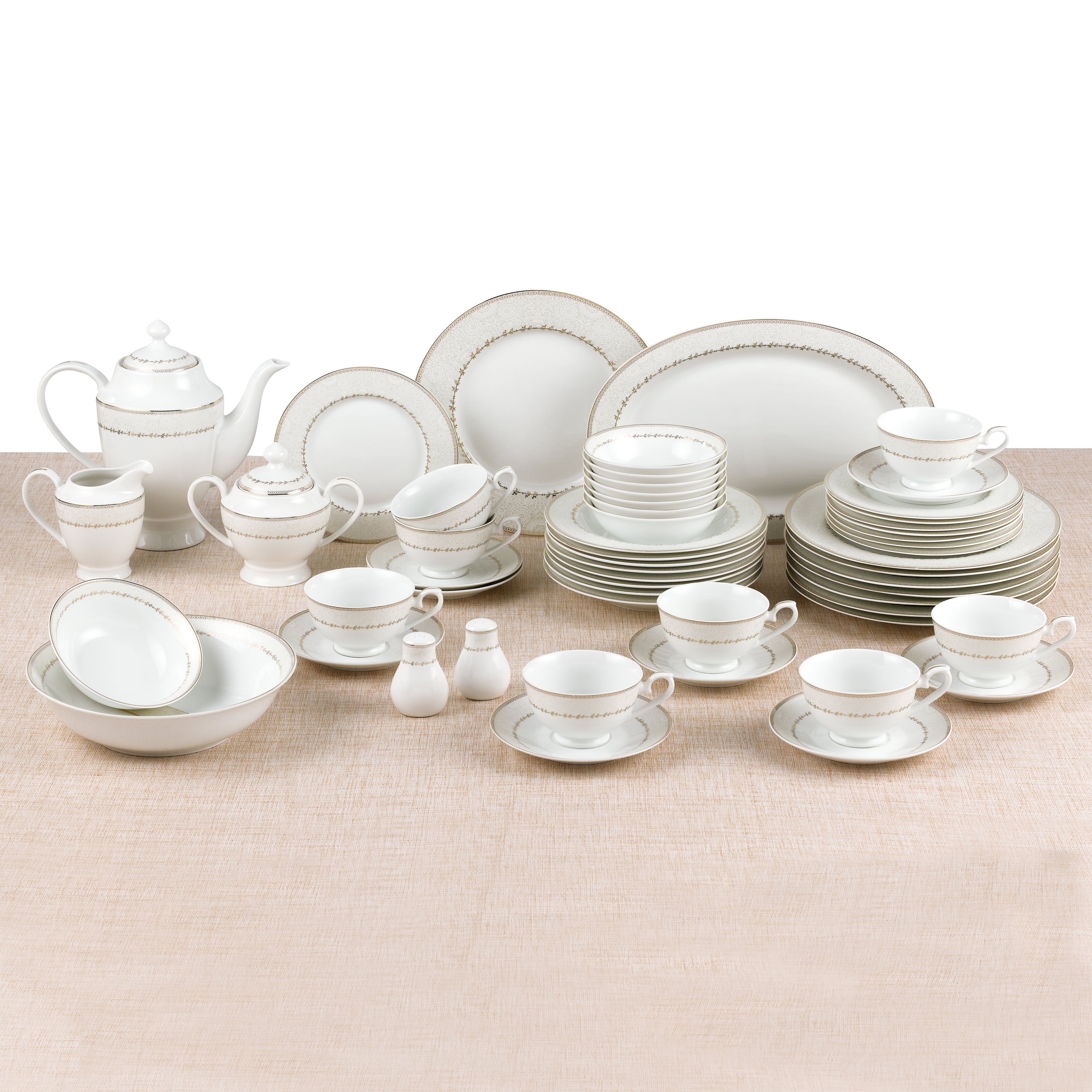 Stylish and Elegant 57 Pieces Bone China Dinnerware Set Service for 8 ...