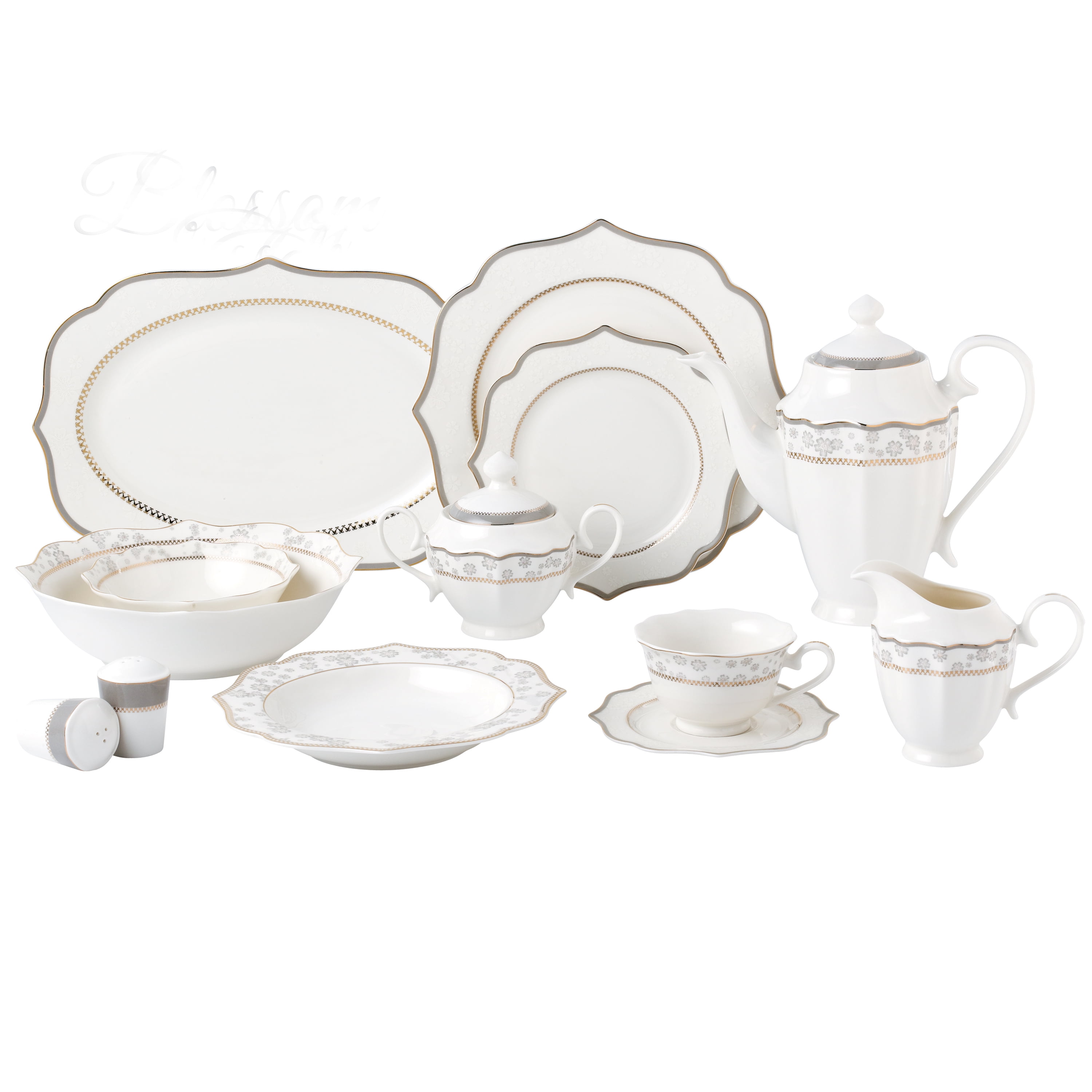 Stylish and Elegant 57 Pieces Bone China Dinnerware Set Service for 8 ...