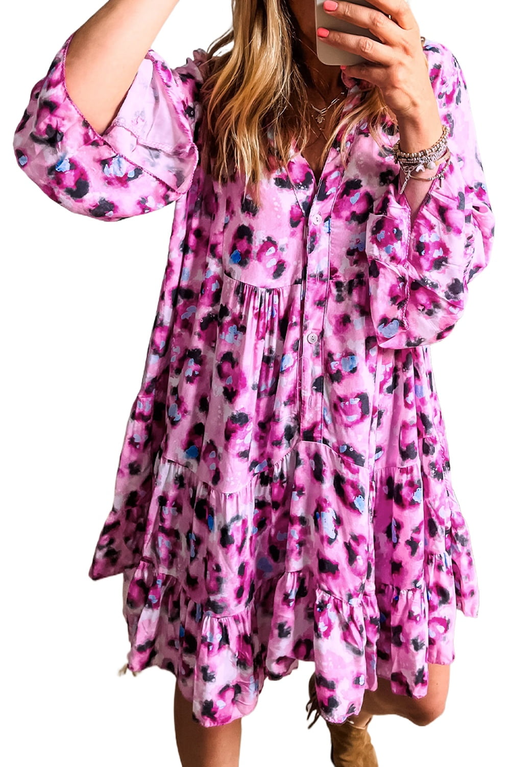 Stylish and Flirty A-Line Mini Dress in Rose Leopard Print - Perfect ...