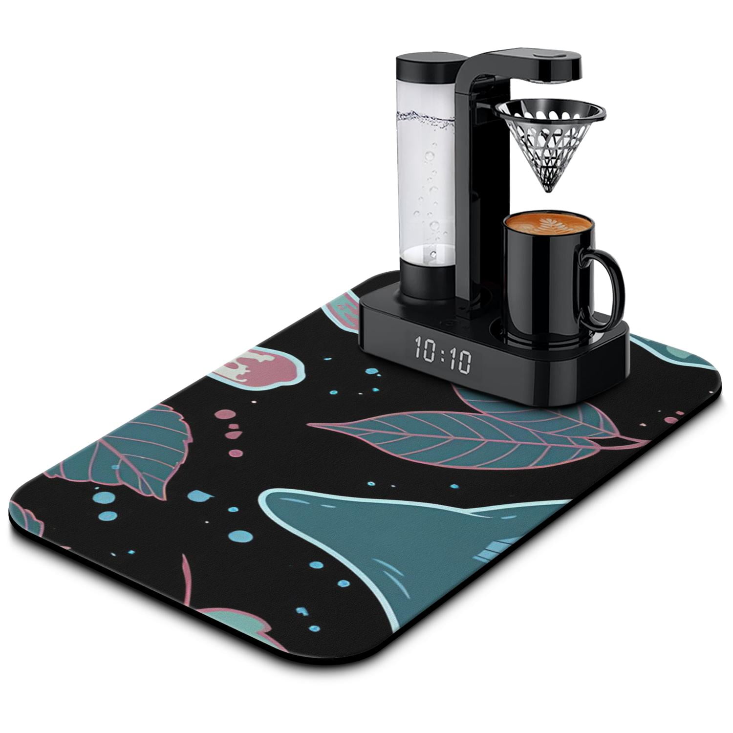 Stylish and Functional Mushroom with Snails Coffee Drying Mat 19.5x12in, Absorbent Diatom Mud ...