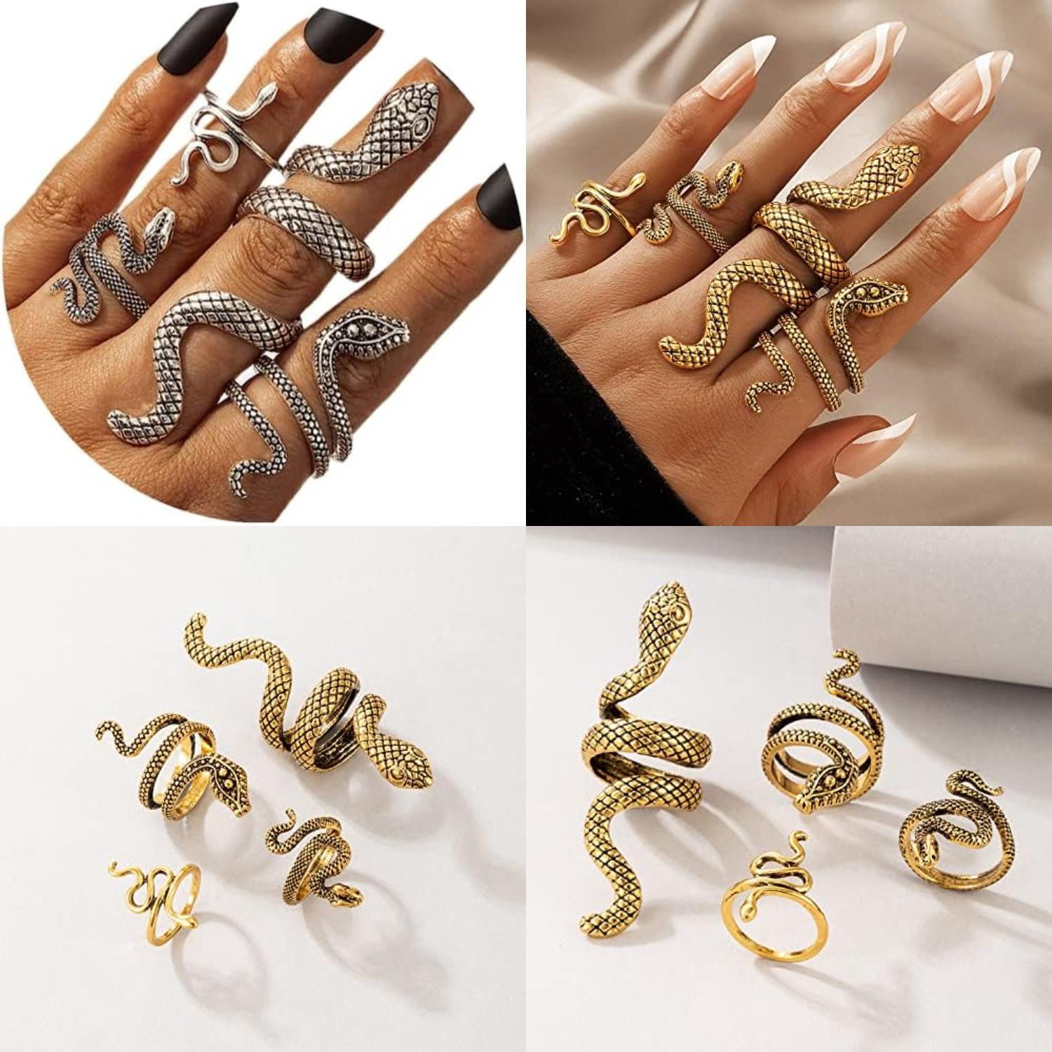 Stylish and unique silver and gold snake serpent ring set - Vintage ...