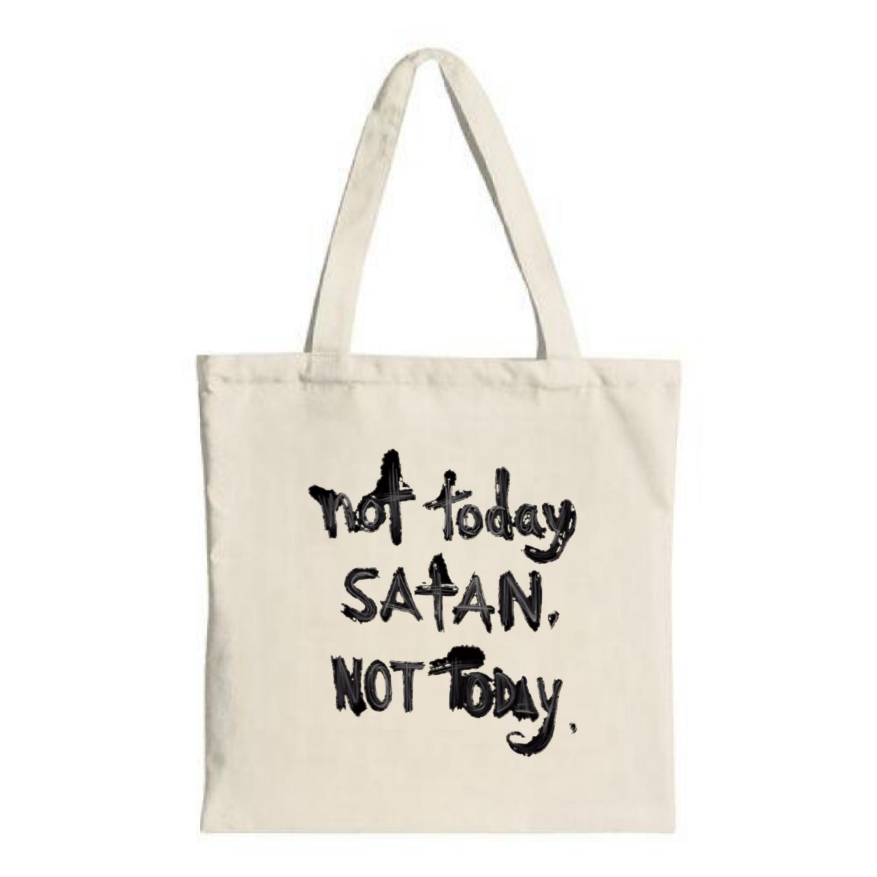 Stylish canvas tote bag with " Not today not today " printed in bold ...