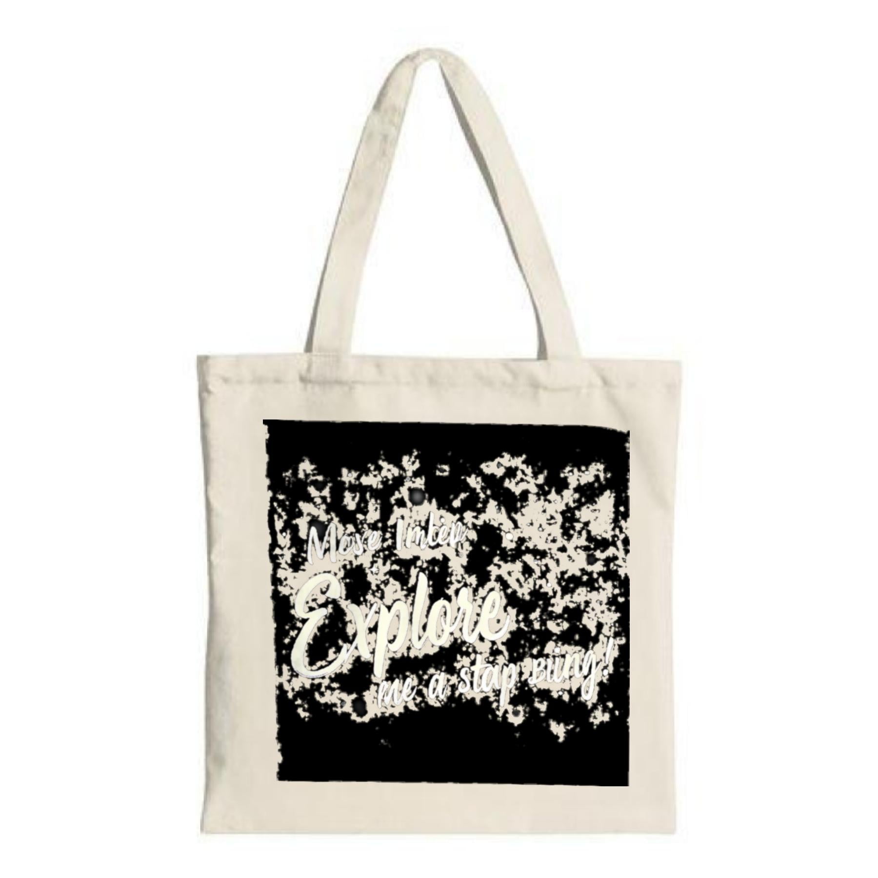 Stylish canvas tote bag with a chic black background and elegant white ...