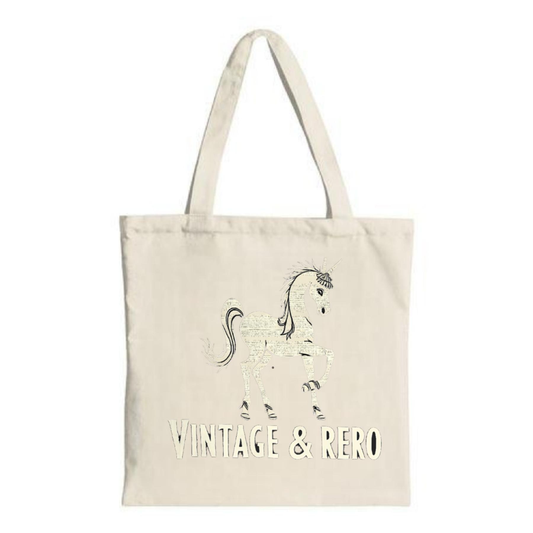 Stylish canvas tote bag with a vintage horse illustration and ' VINTAGE ...