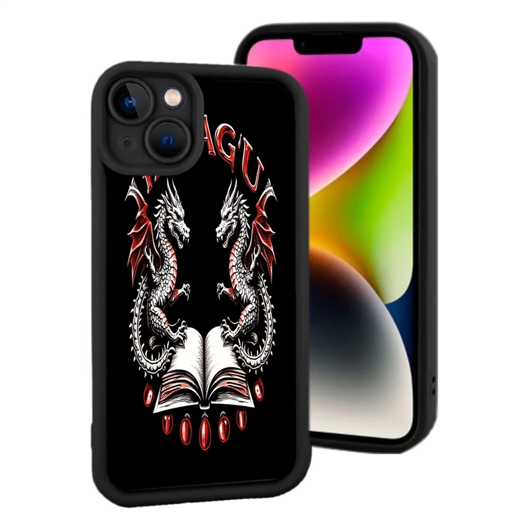 Stylish iPhone 15 Case - Black Background with Intricate Red & White ...