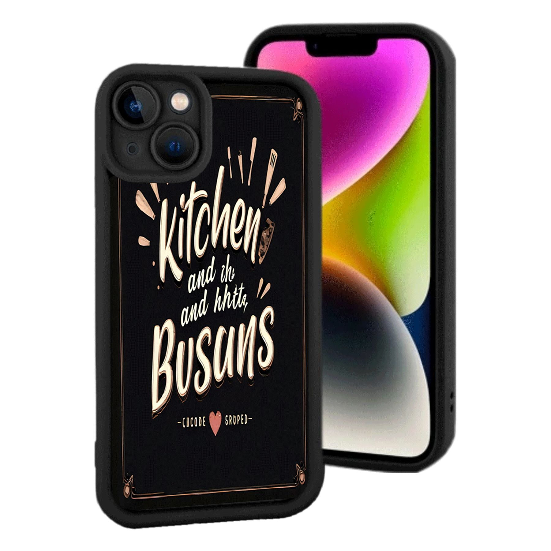Stylish iPhone 15 Case - Black Background with ' Kitchen and White ...