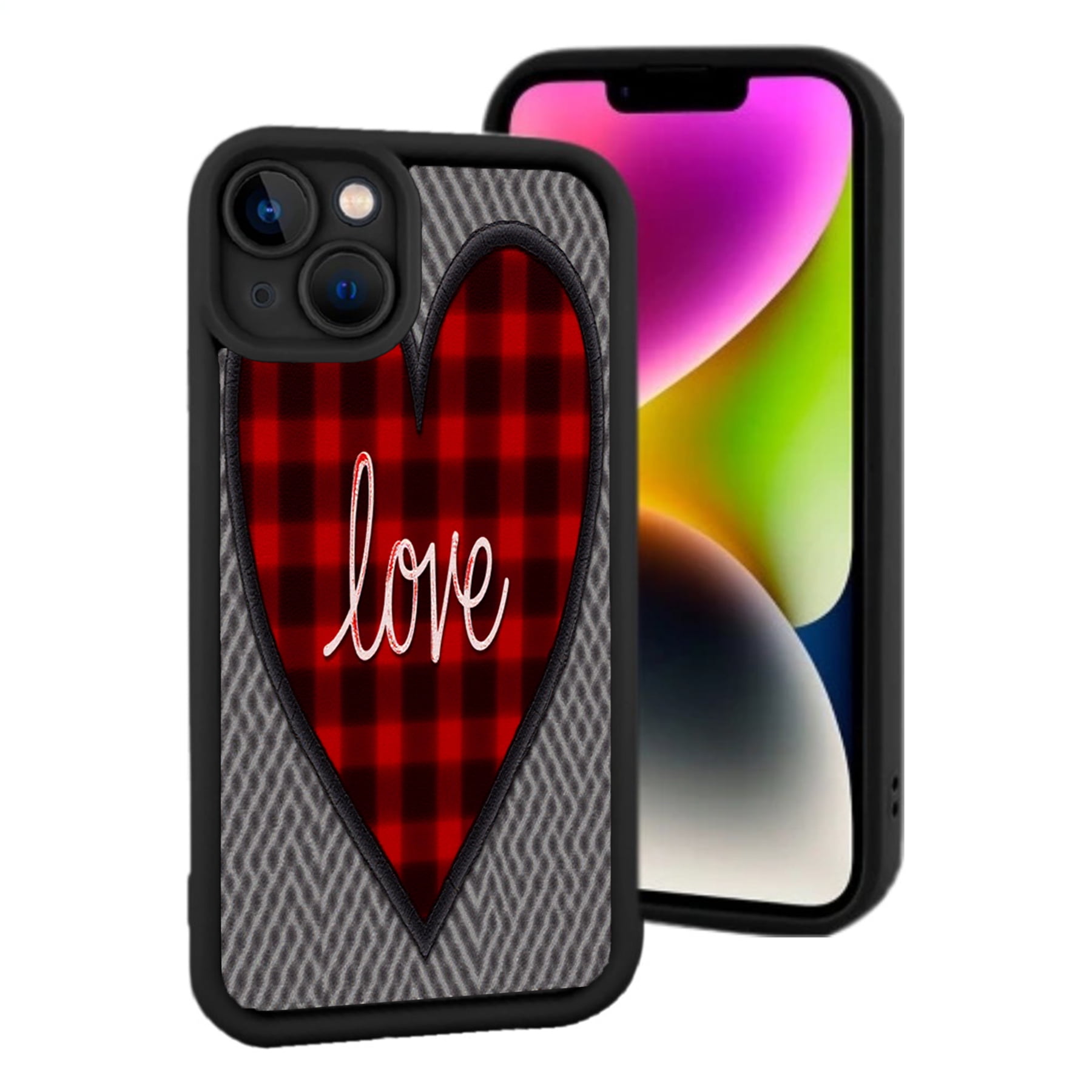 Stylish iPhone 15 Case - Heart - Shaped Red & Black with ' Love ' in ...