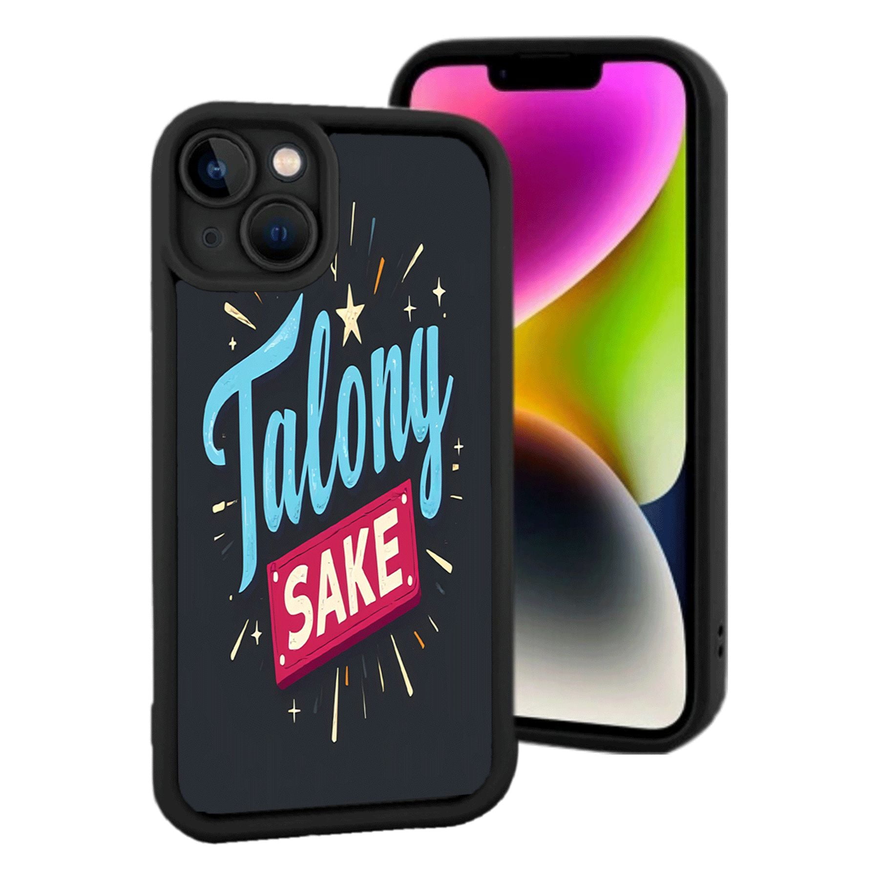 Stylish iPhone 15 Case - ' Talong Sake ' Design in Blue & Pink Cursive ...