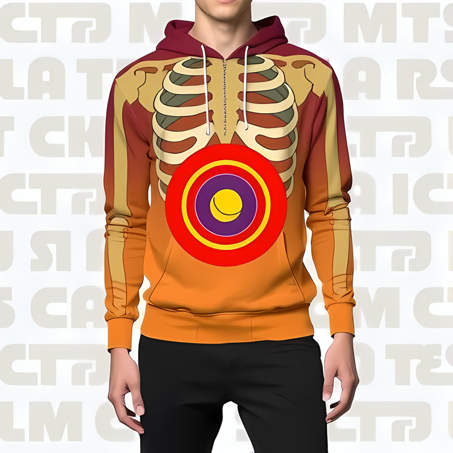 Stylized 3D Orange Hoodie with Ribcage Graphic & Yellow Tennis Ball ...