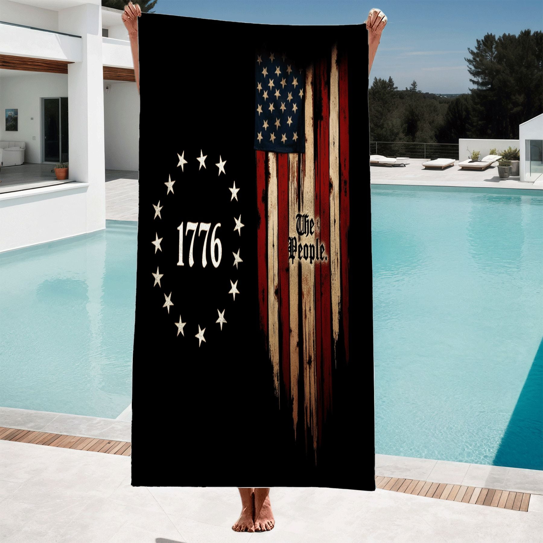 Stylized American Flag Beach Towel - Distressed Texture Circular Stars ...