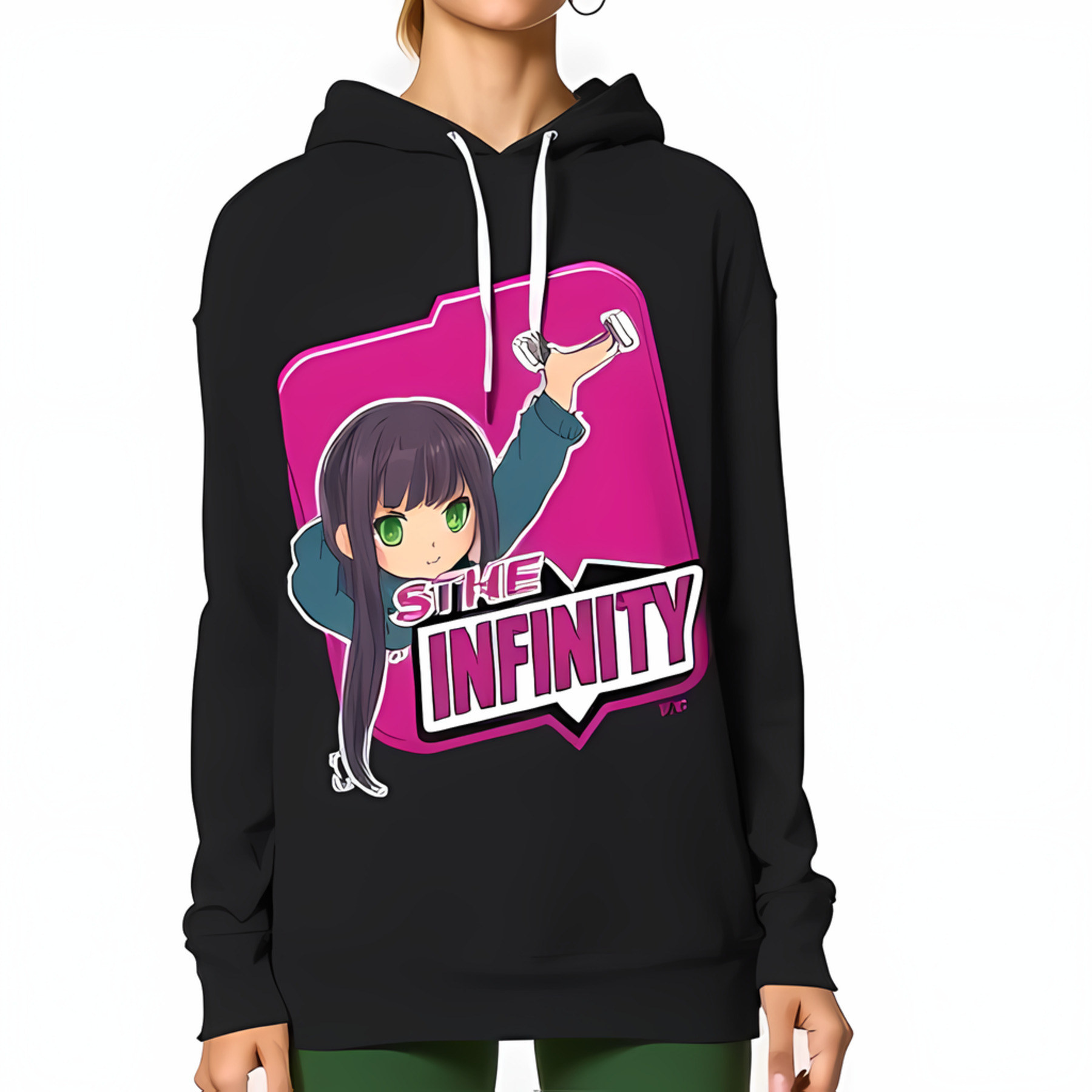 Stylized Anime Girl Lifting Weights 3D Hoodie with Magenta Speech ...