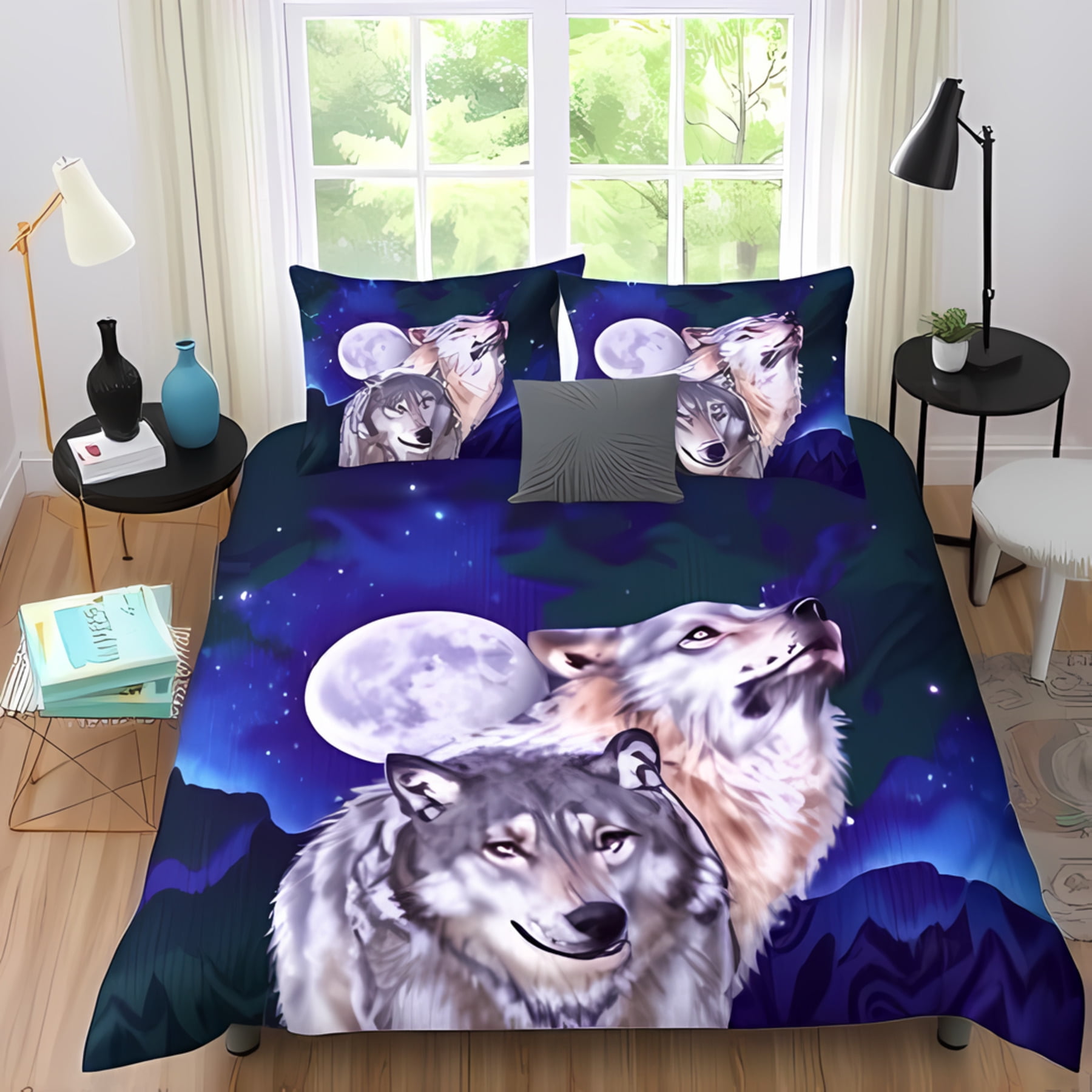 Stylized Bedspread Set Mystical Night Sky Design with Matching Pillows ...