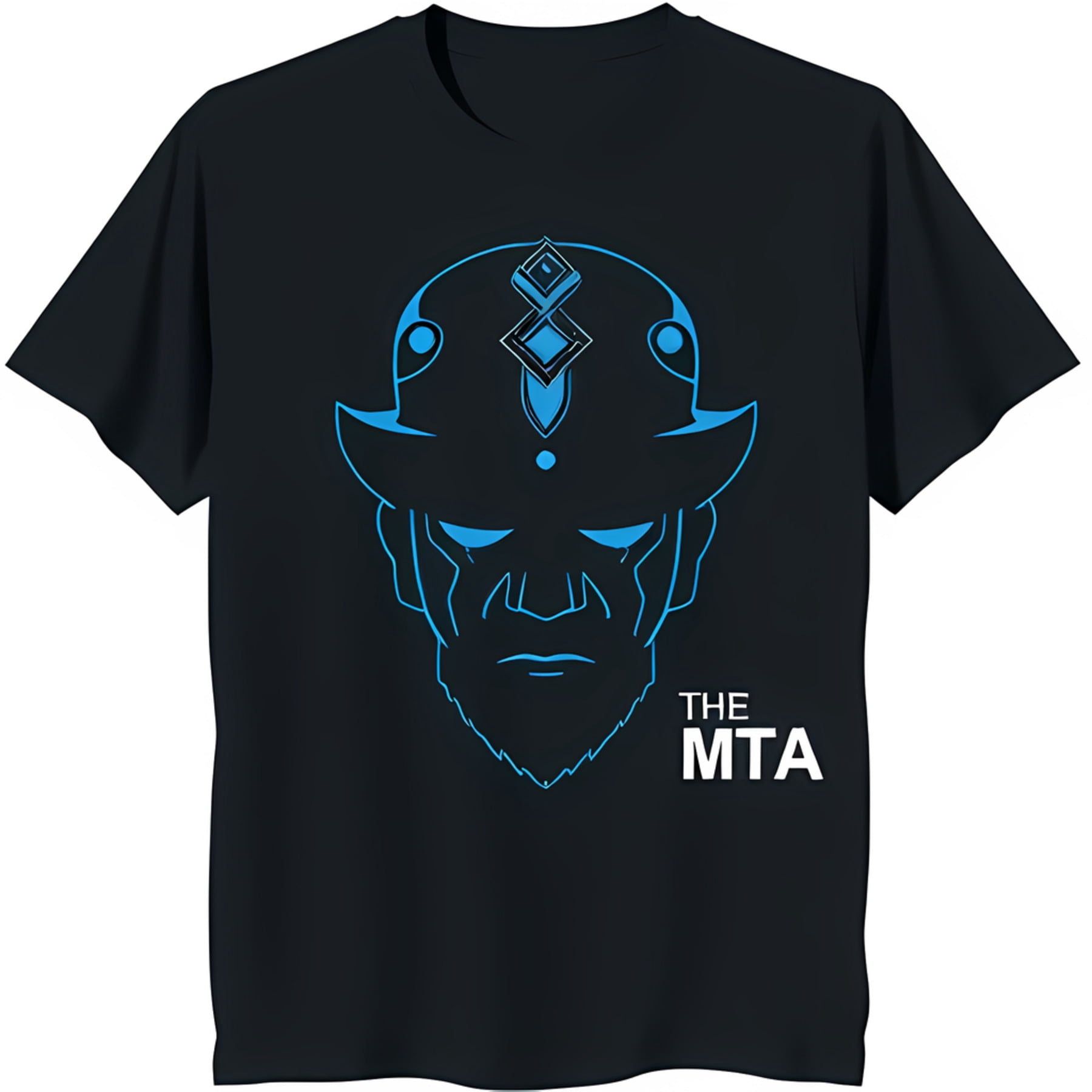 Stylized Black T-Shirt with Bearded Man & Circle Symbol 'THE MTA ...