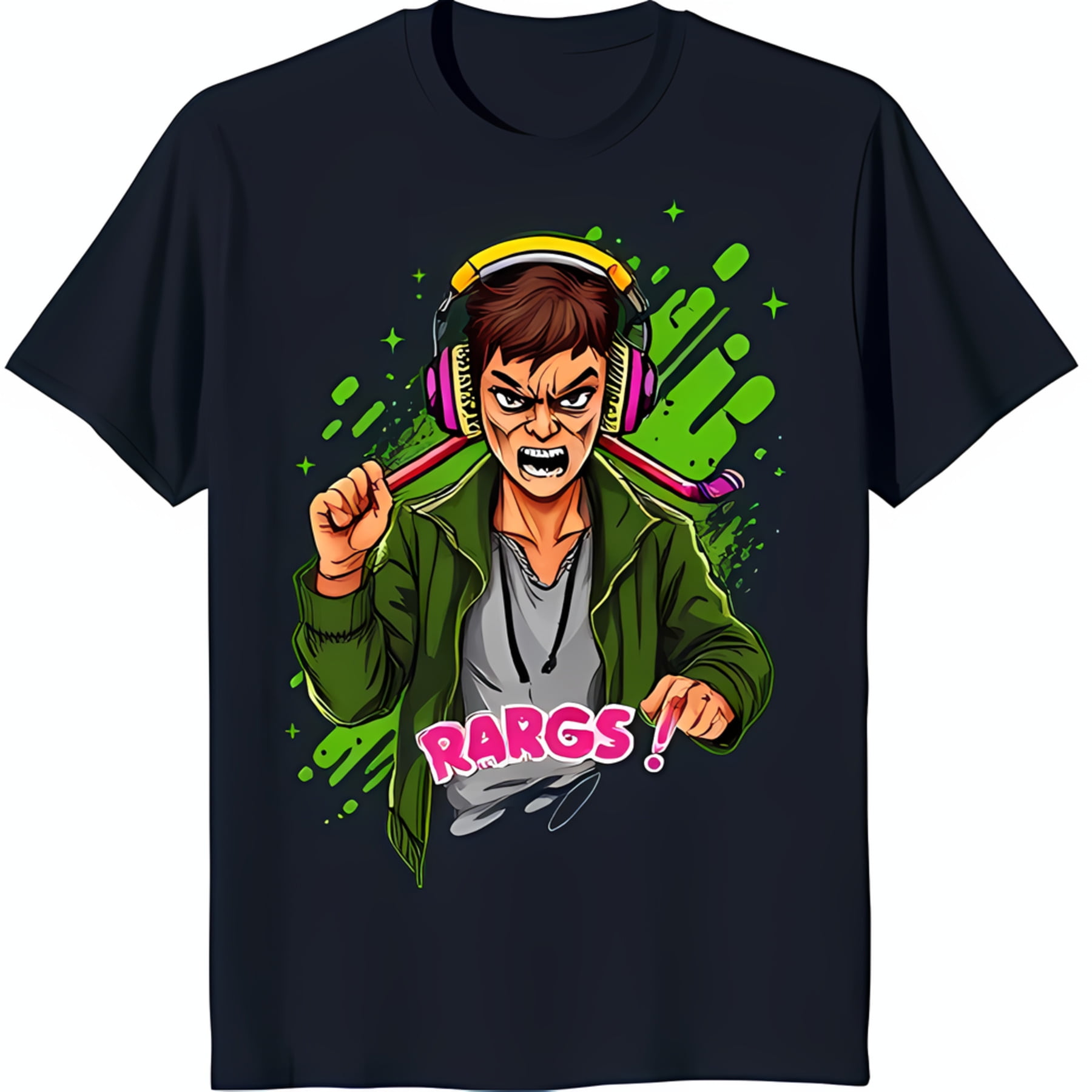 Stylized Black T-Shirt with Bold 'RARGS' Graphic for Gamers & Musicians ...
