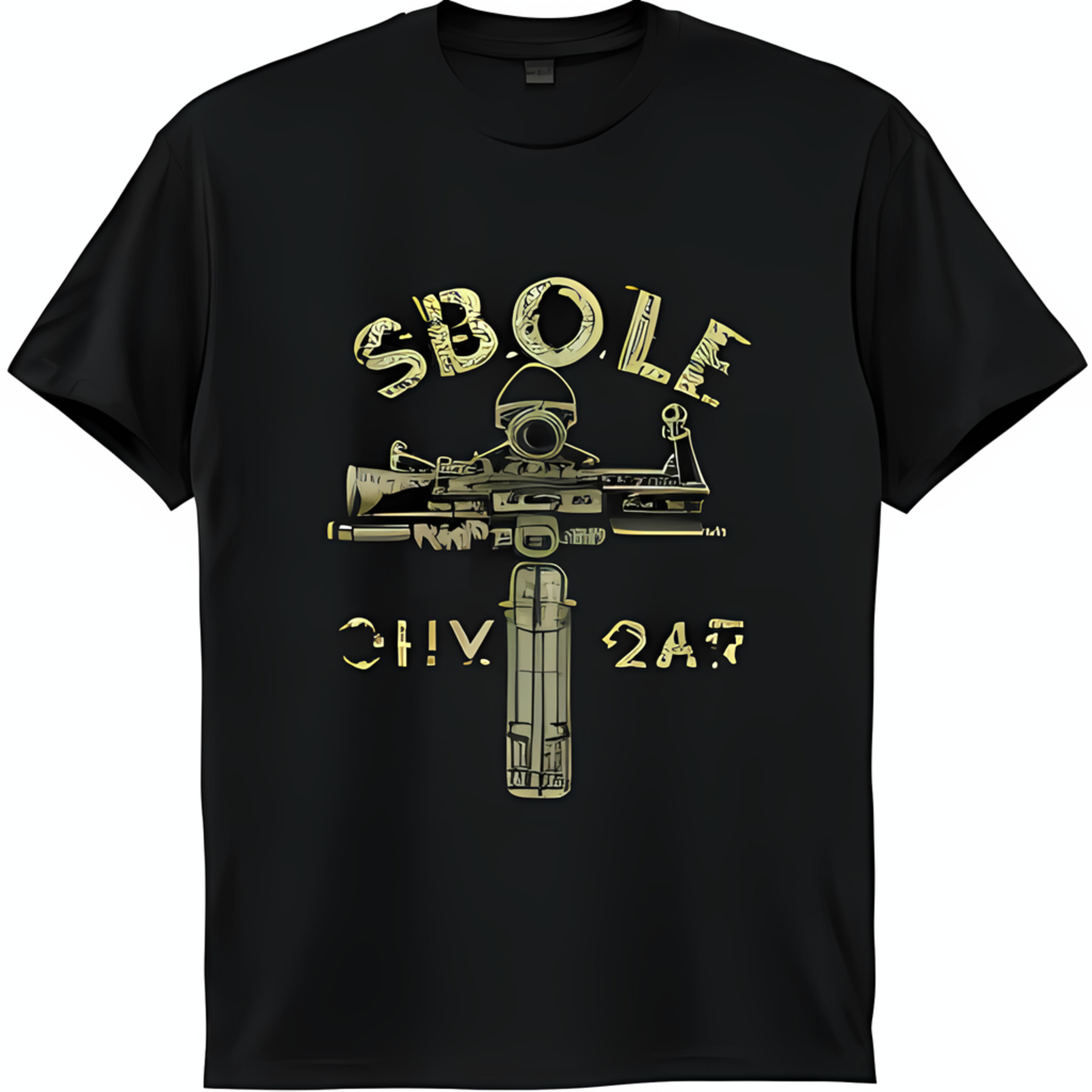 Stylized Black T-Shirt with Gold and Crosshair Design SBOLE CHIV 2A7 - Walmart.com