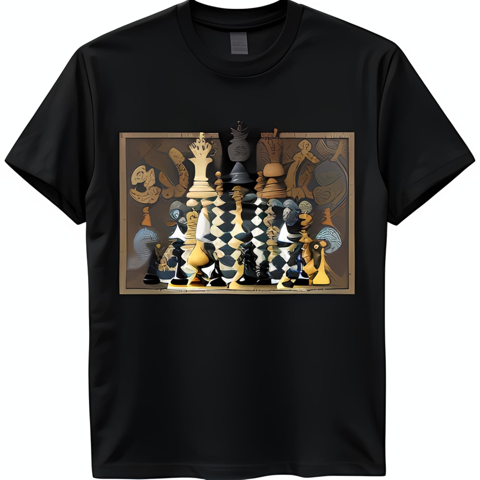 Stylized Black T-Shirt with Graphic Chessboard and Distorted Chess ...
