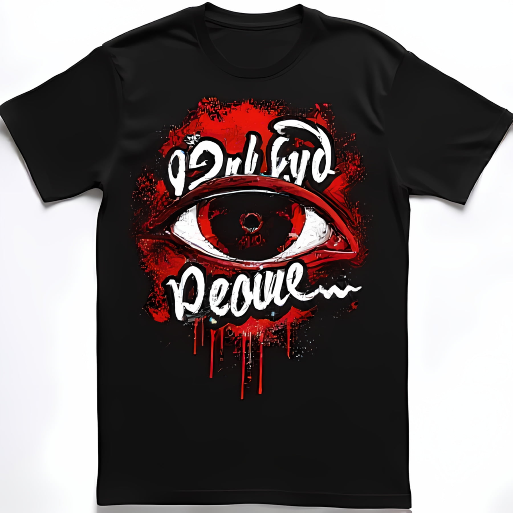 Stylized Black T-Shirt with Red Eye Graphic & Third Eye People Text ...