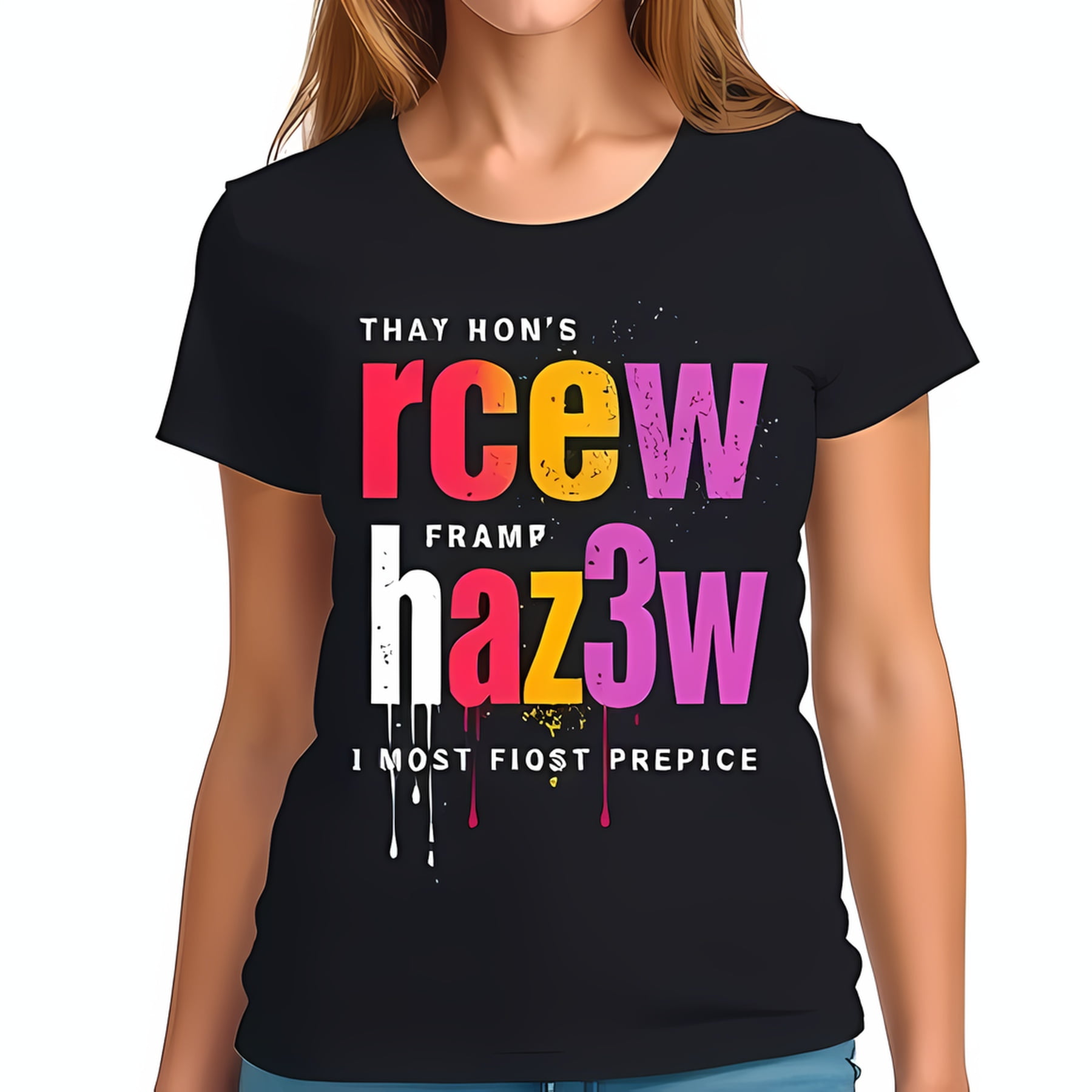 Stylized Black T-Shirt with Vibrant Graffiti Graphic Design - Unique ...