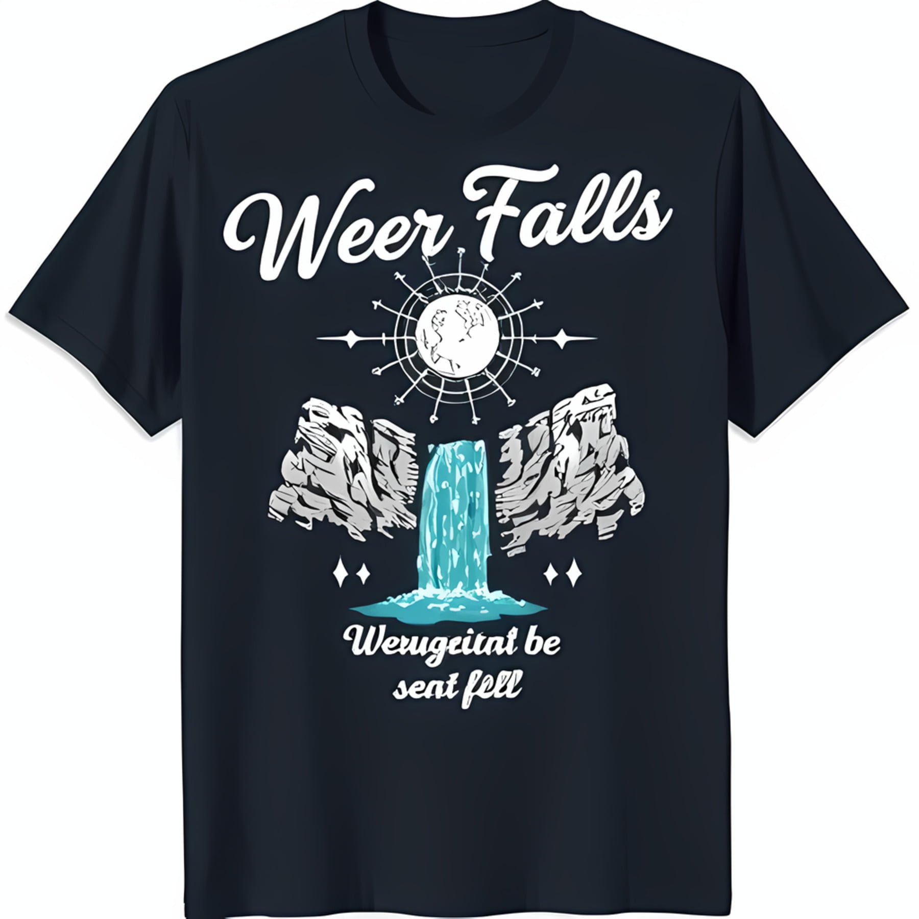 Stylized Black T-Shirt with Waterfall Graphic and 'Weer Falls' Design ...