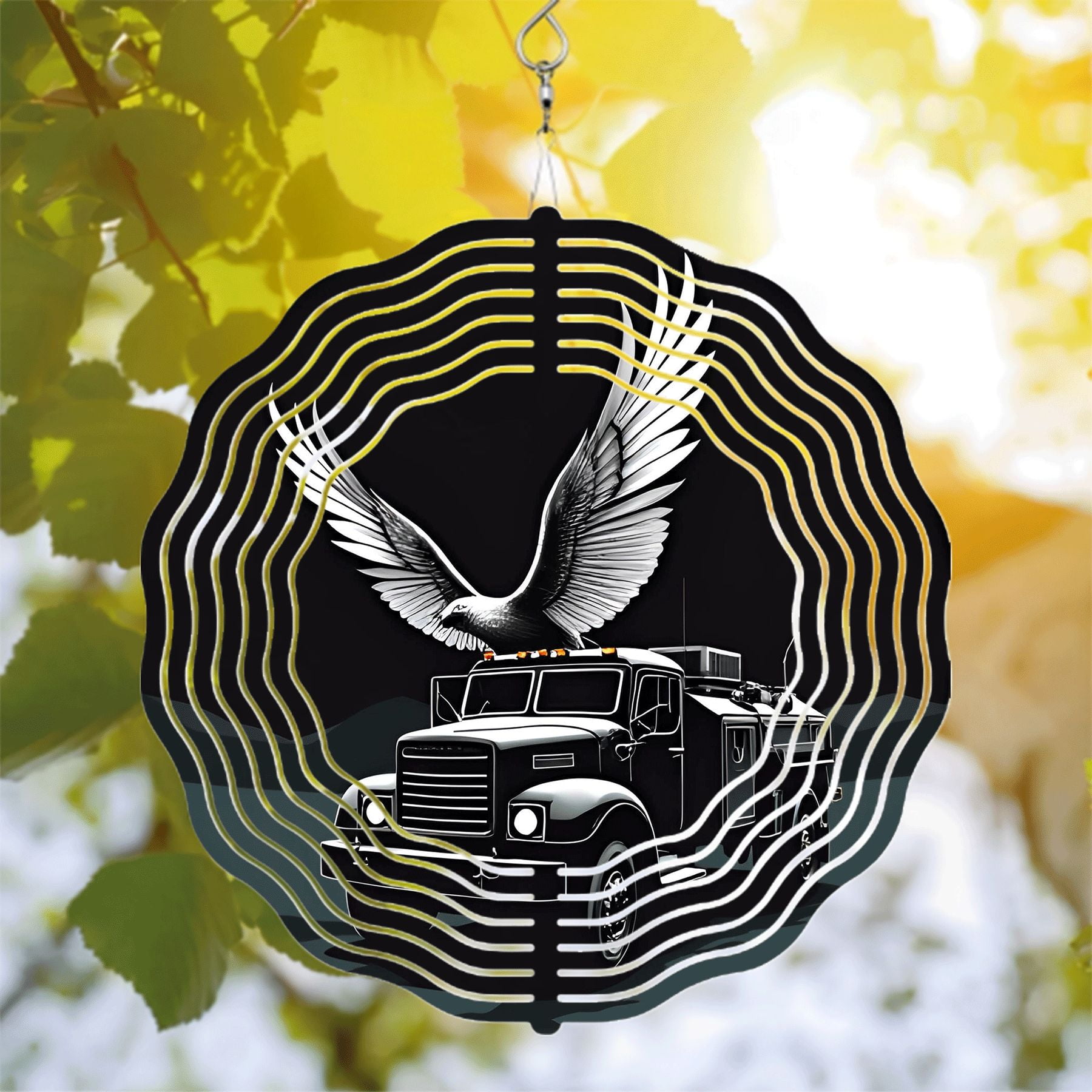 Stylized Black & White Metal Wind Spinner with Eagle Design - Dynamic ...