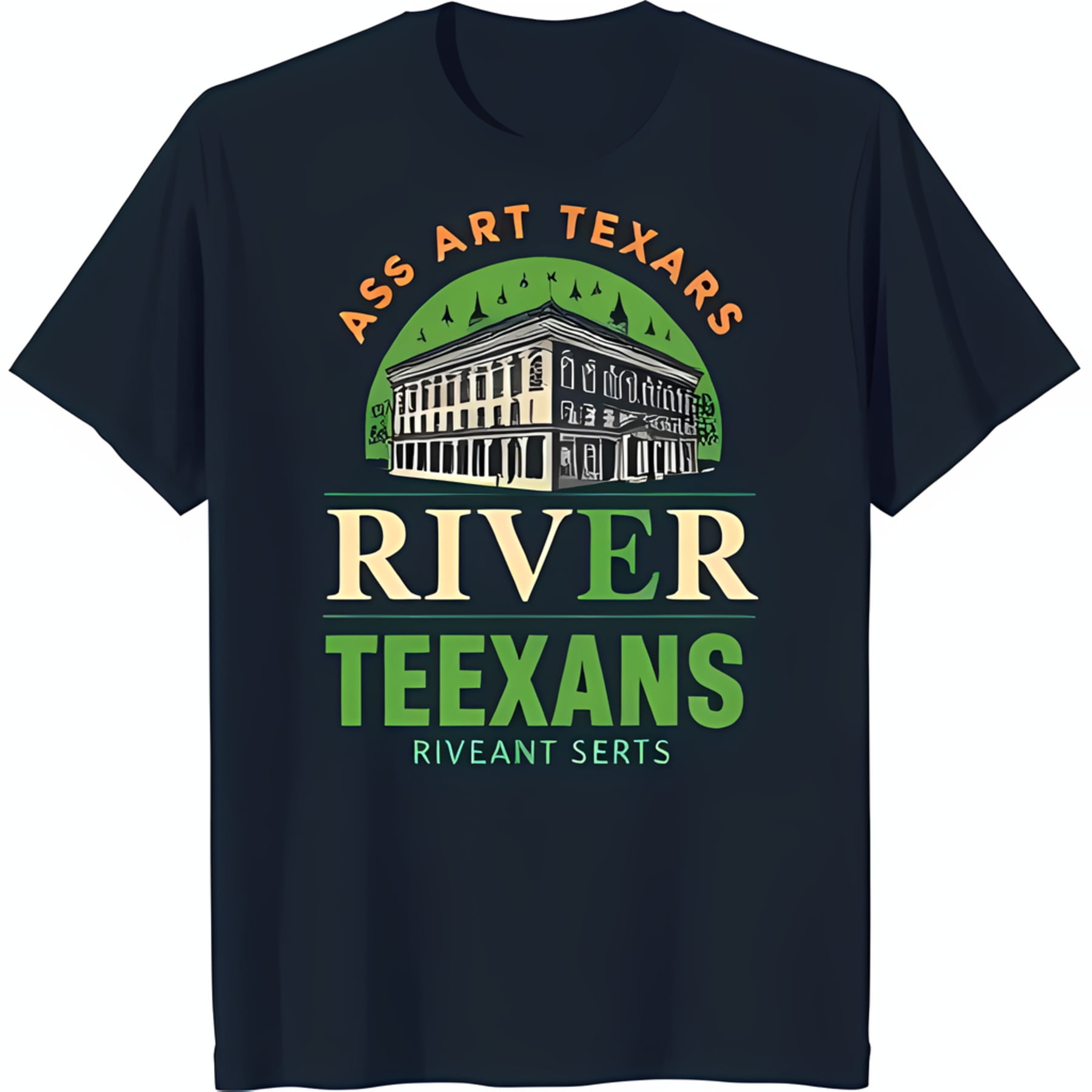 Stylized Building & Trees Graphic Blue T-Shirt Unique Texan Design ...