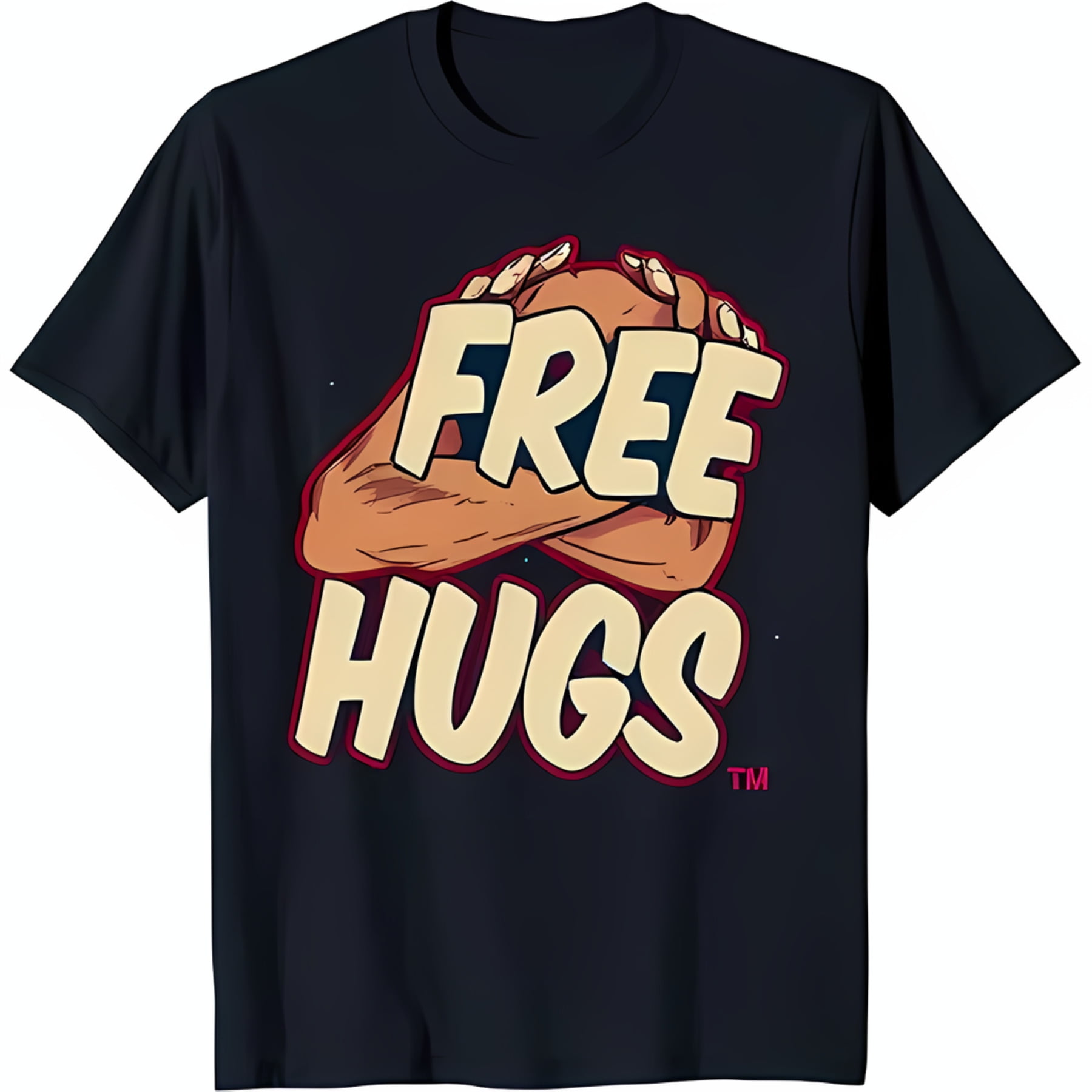 Stylized Cartoon Crossed ' Hugs' Graphic Black T-Shirt for Comfort and ...