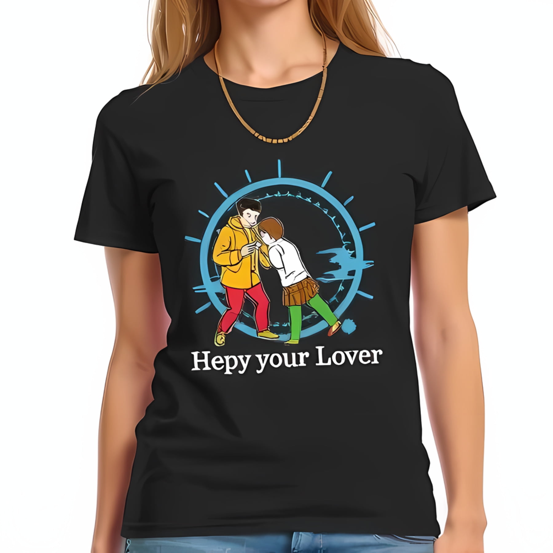 Stylized Cartoon Dance Graphic Black Cotton Short Sleeve T-Shirt ...