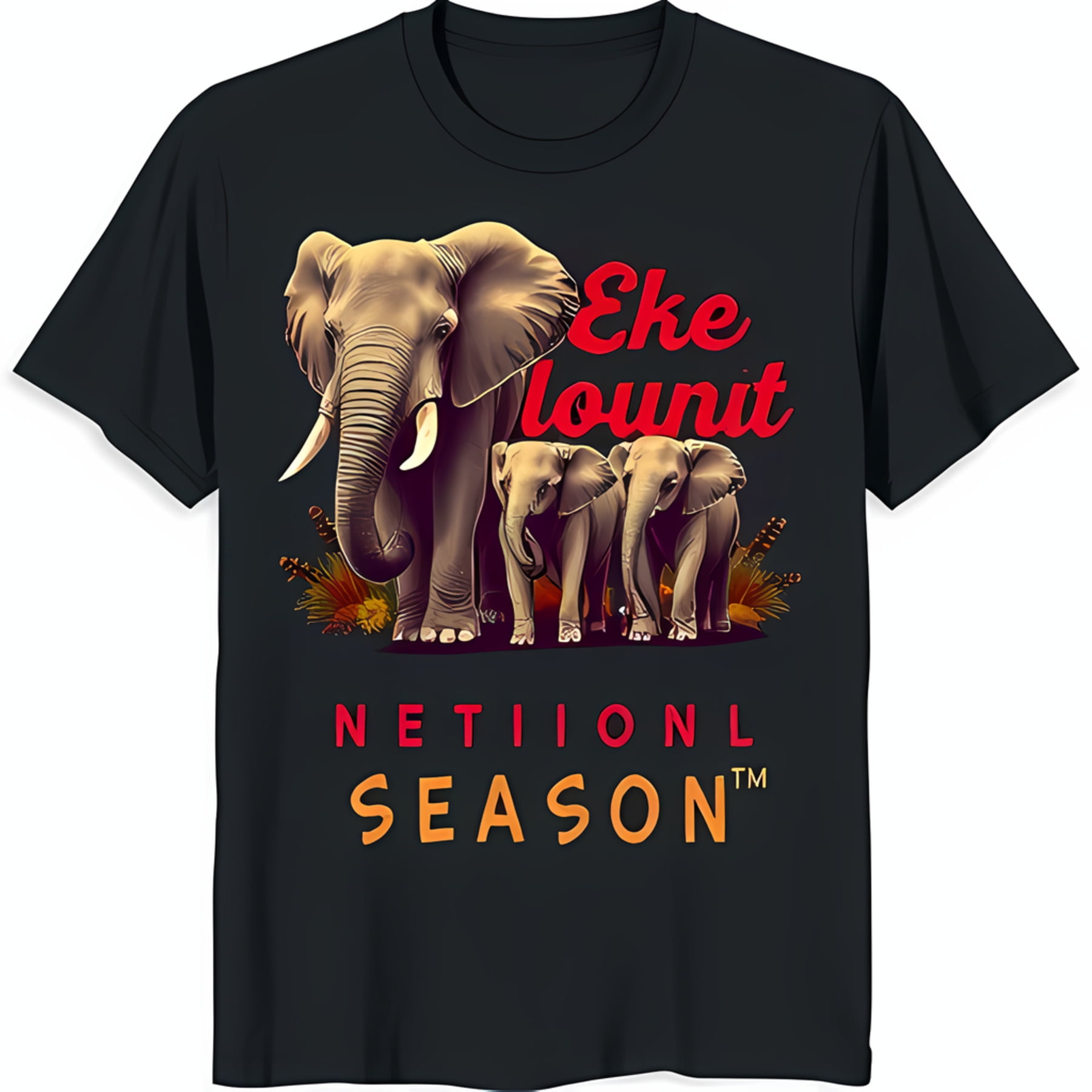 Stylized Cartoon Elephants Graphic Black T-Shirt Eke Lounit Season ...