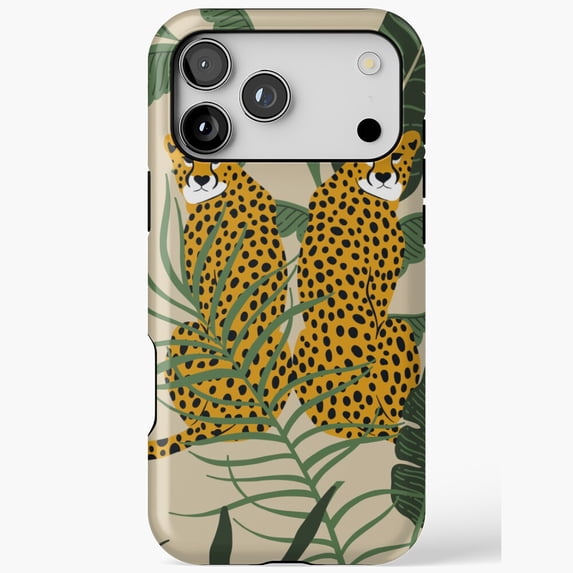 Stylized Cheetahs Tropical Leaves Design for iPhone Case 11 to 17 Pro ...