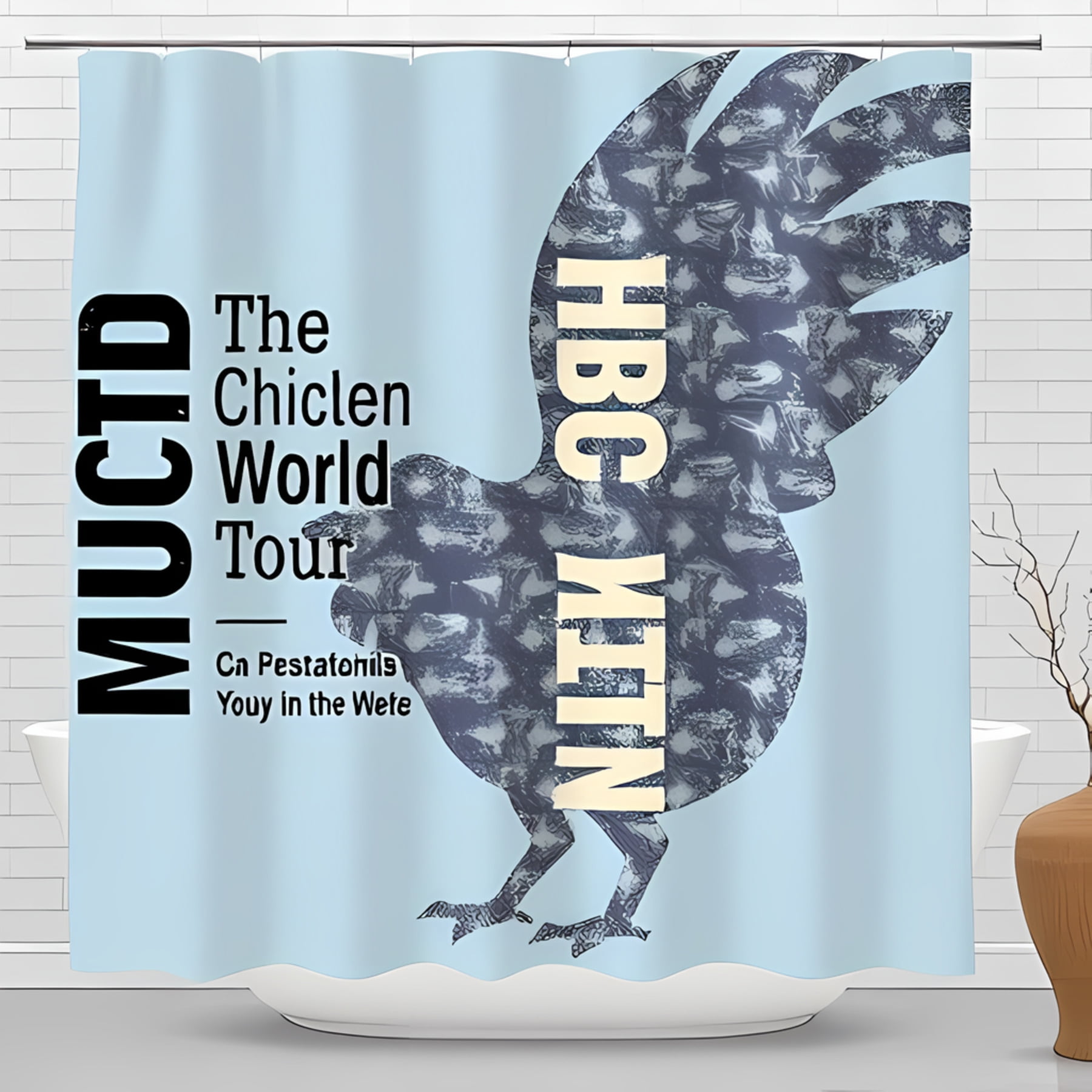 Stylized Chicken Shower Curtain with Vintage Fabric Texture Bold ...