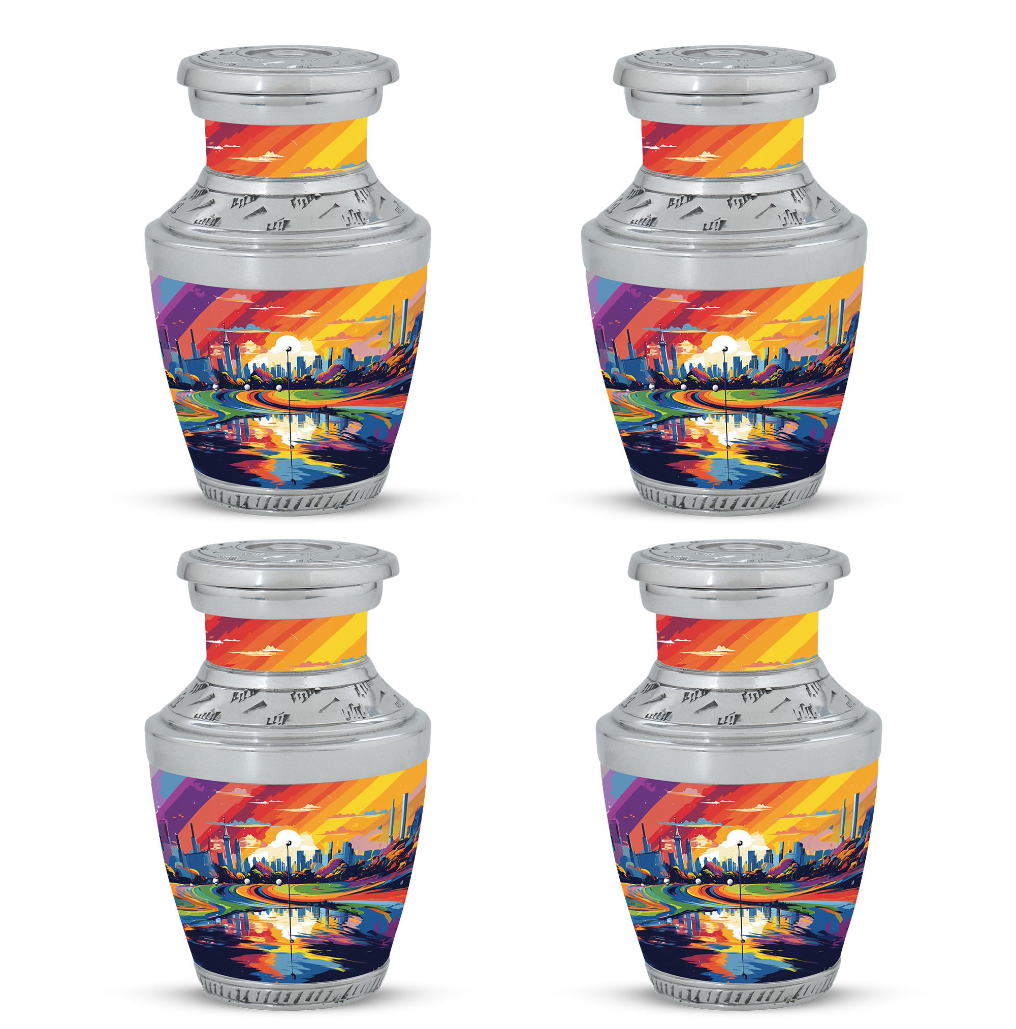 Stylized Colorful Cityscape Compact Keepsake Urn for Adult Female ...