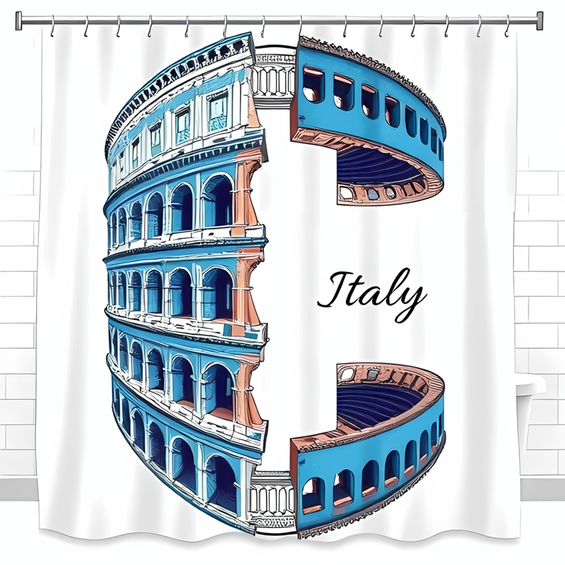 Stylized Colosseum Shower Curtain Vibrant Cutaway Design Italy Art for ...