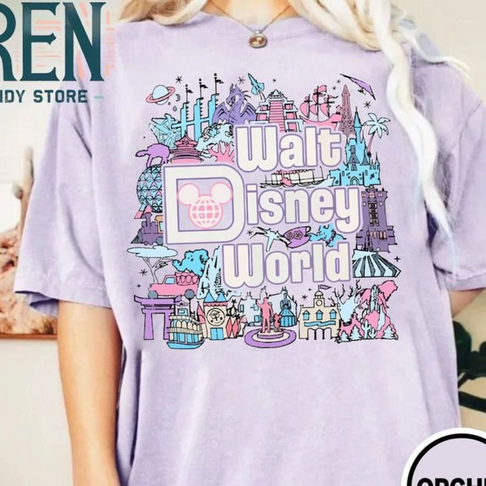 Stylized 'D' Mouse Head Park Scene Comfort Colors Shirt for Group Trips ...