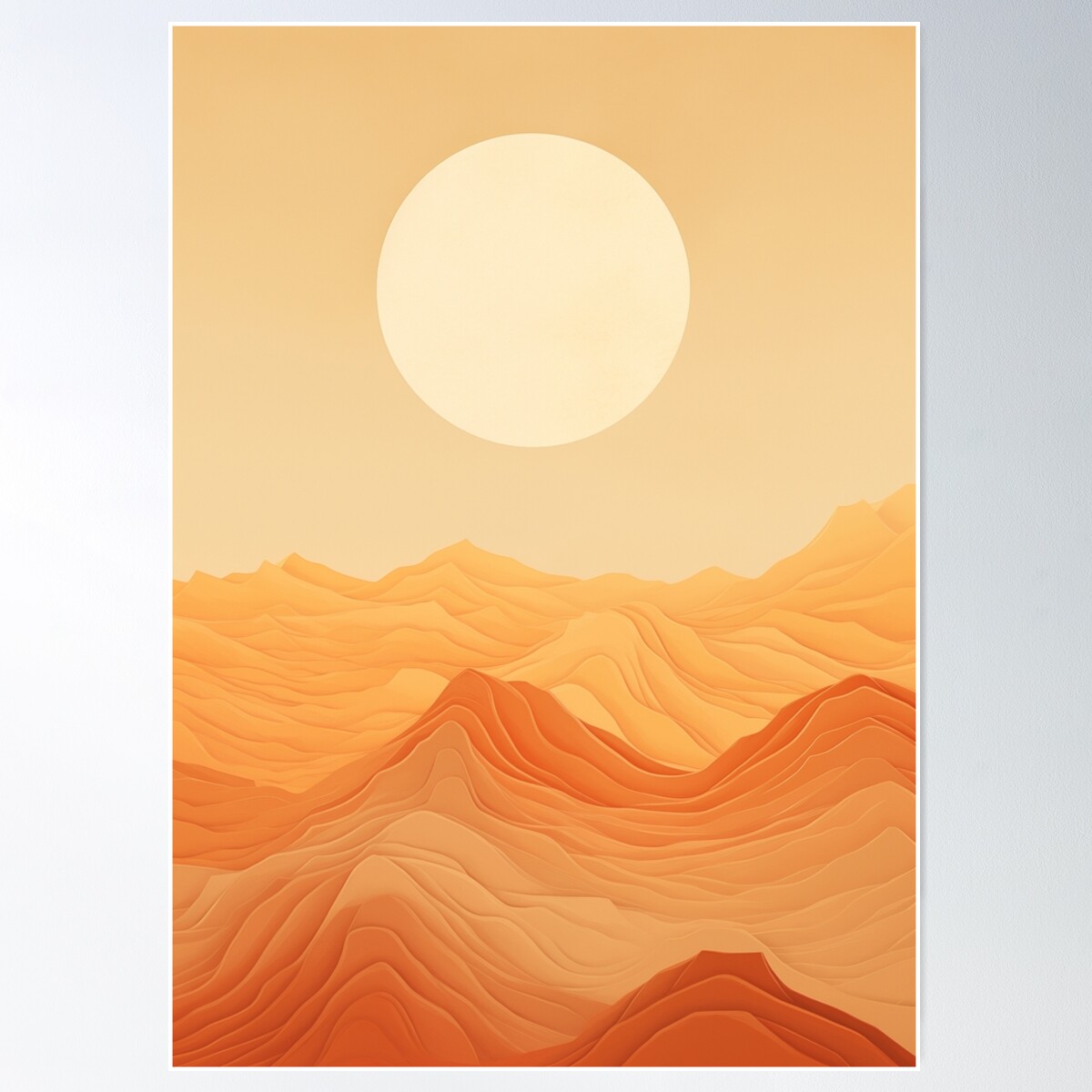 Stylized Desert Dunes With A Big Sun. Poster Wall Art, Modern Wall ...