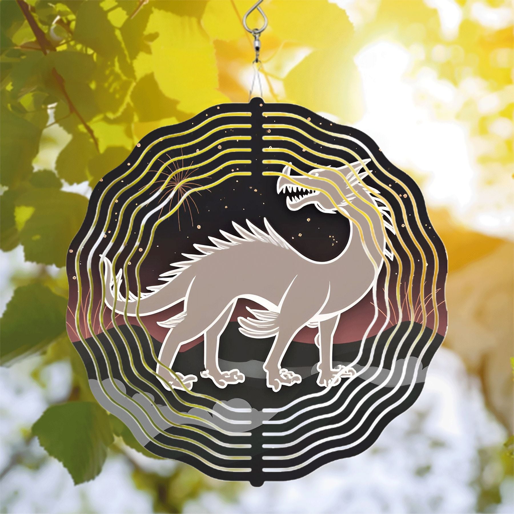 Stylized Dragon Metal Wind Spinner & Chime - Concentric Wave Patterns ...