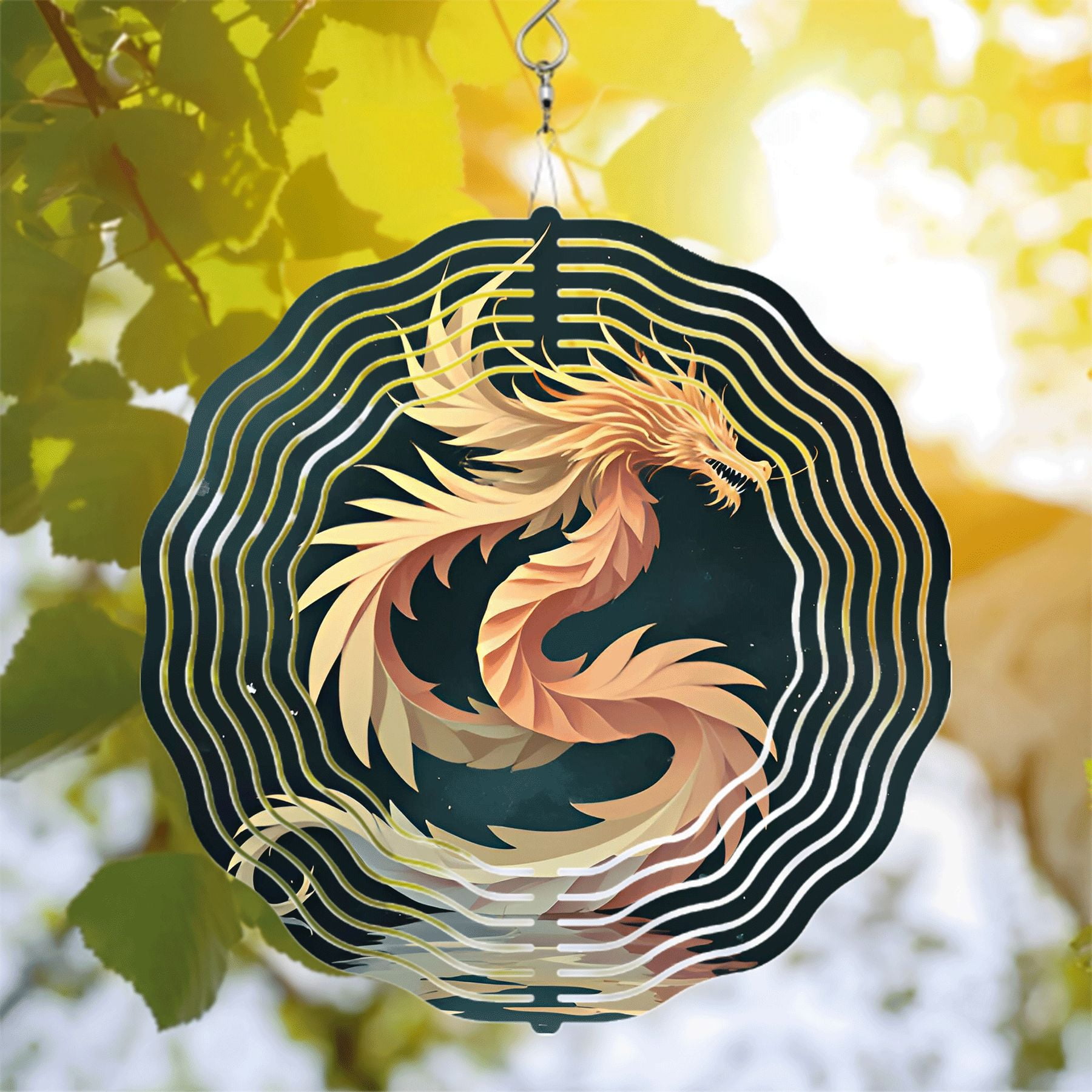 Stylized Dragon Metal Wind Spinner & Chime - Intricate Scales Vibrant ...