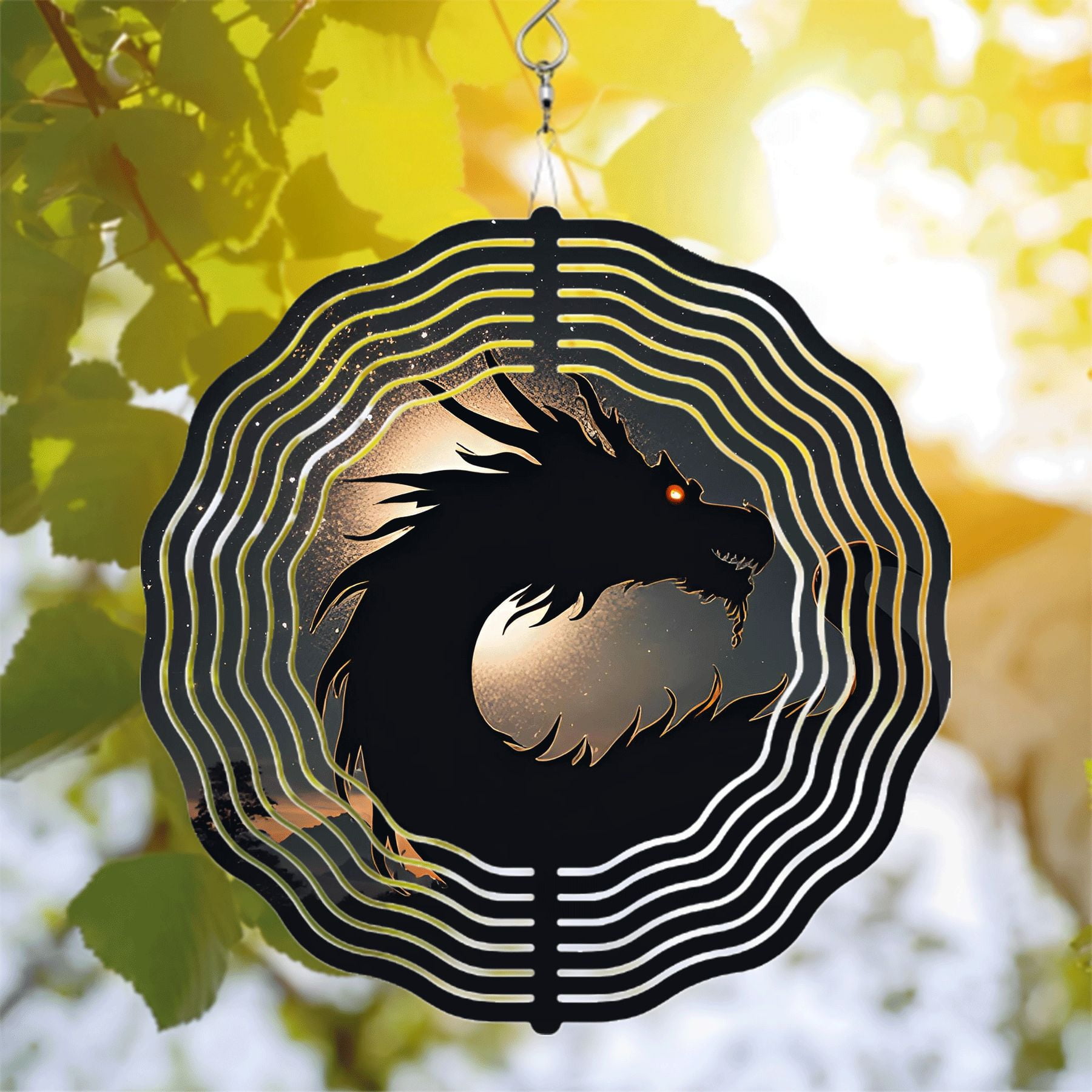 Stylized Dragon Metal Wind Spinner - Fierce Design with Concentric ...