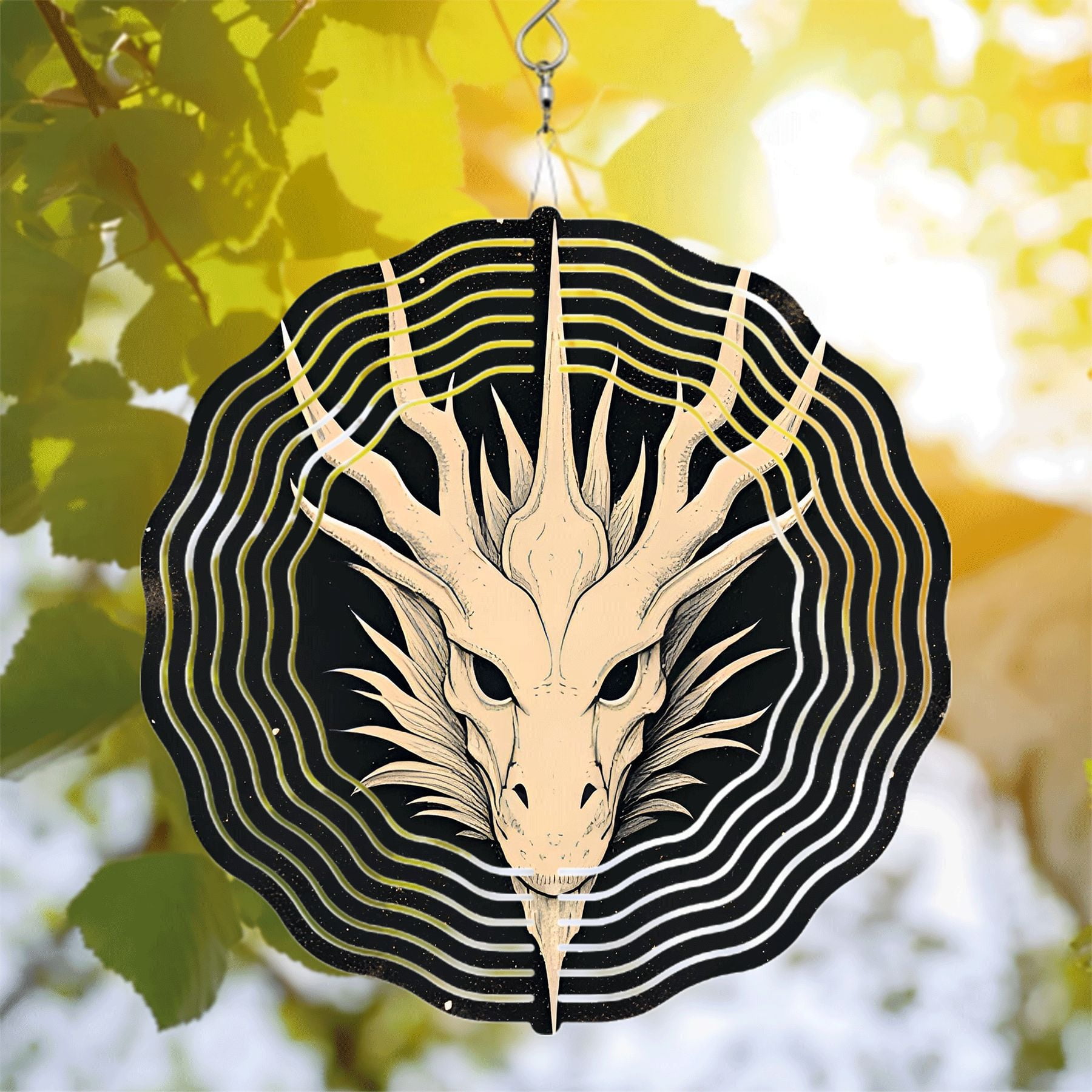 Stylized Dragon Metal Wind Spinner - Hypnotic Concentric Waves ...