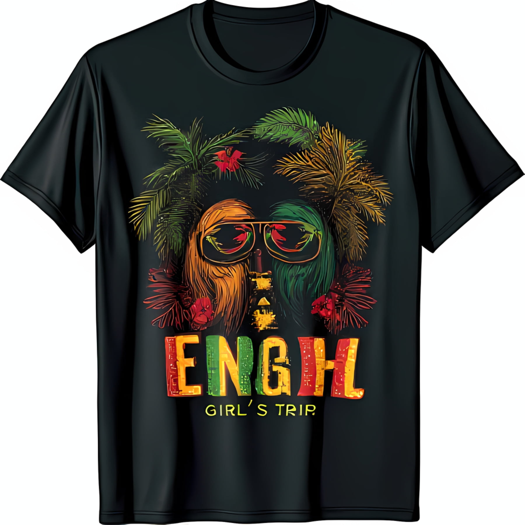 Stylized Dreadlocks & Sunglasses T-Shirt Fun ENGHL GIRL S TRIP Design ...